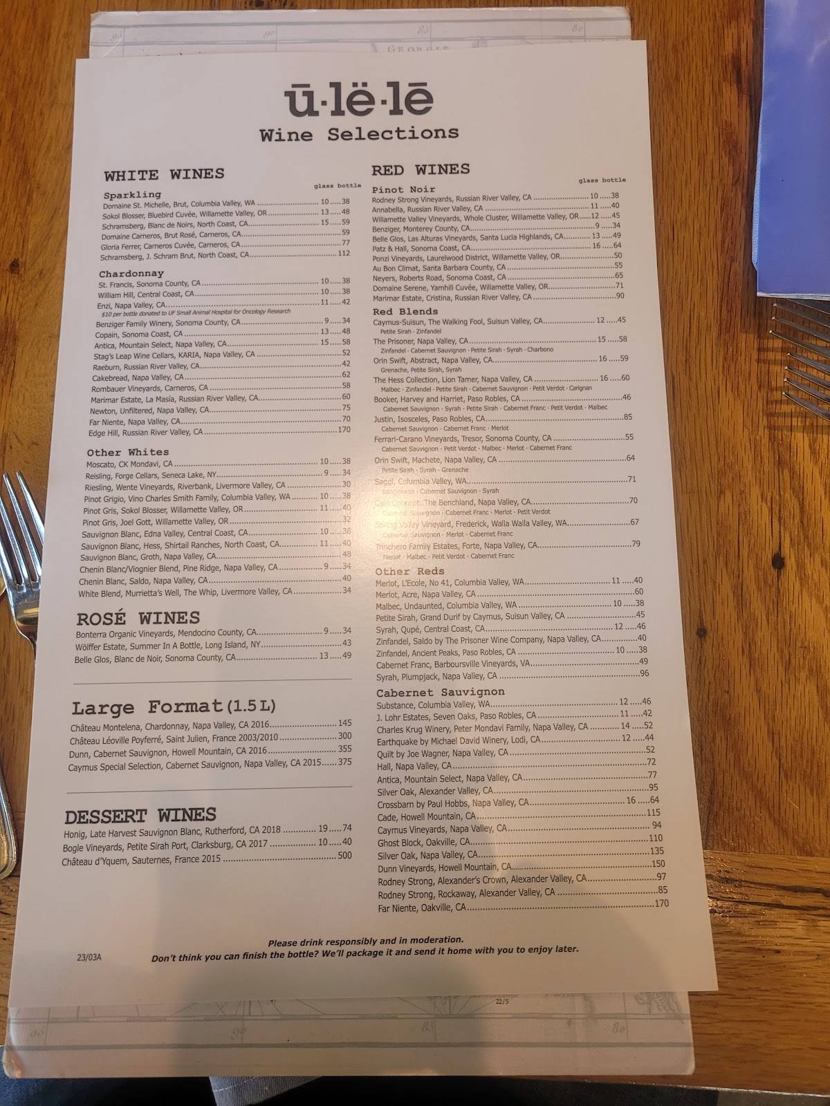 Menu at Ulele restaurant, Tampa, N Highland Ave