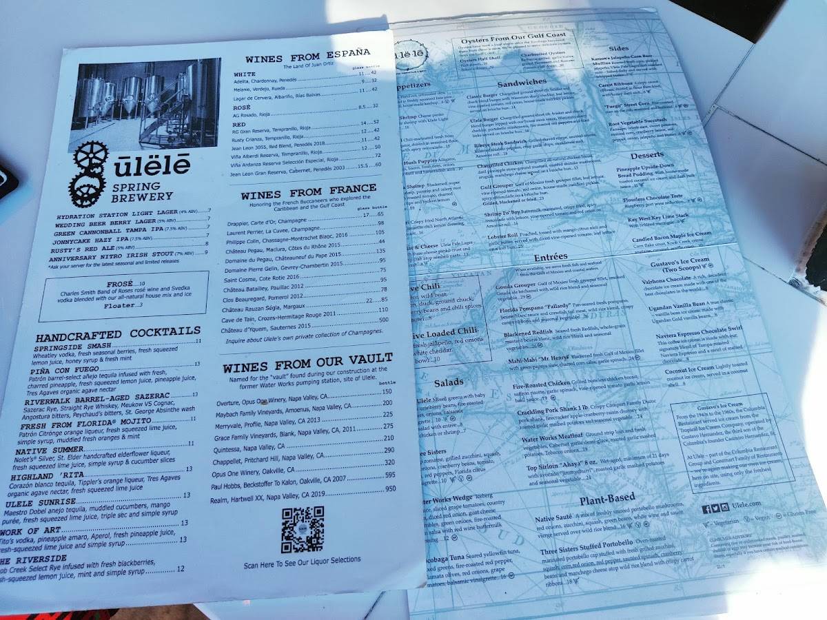 Menu at Ulele restaurant, Tampa, N Highland Ave