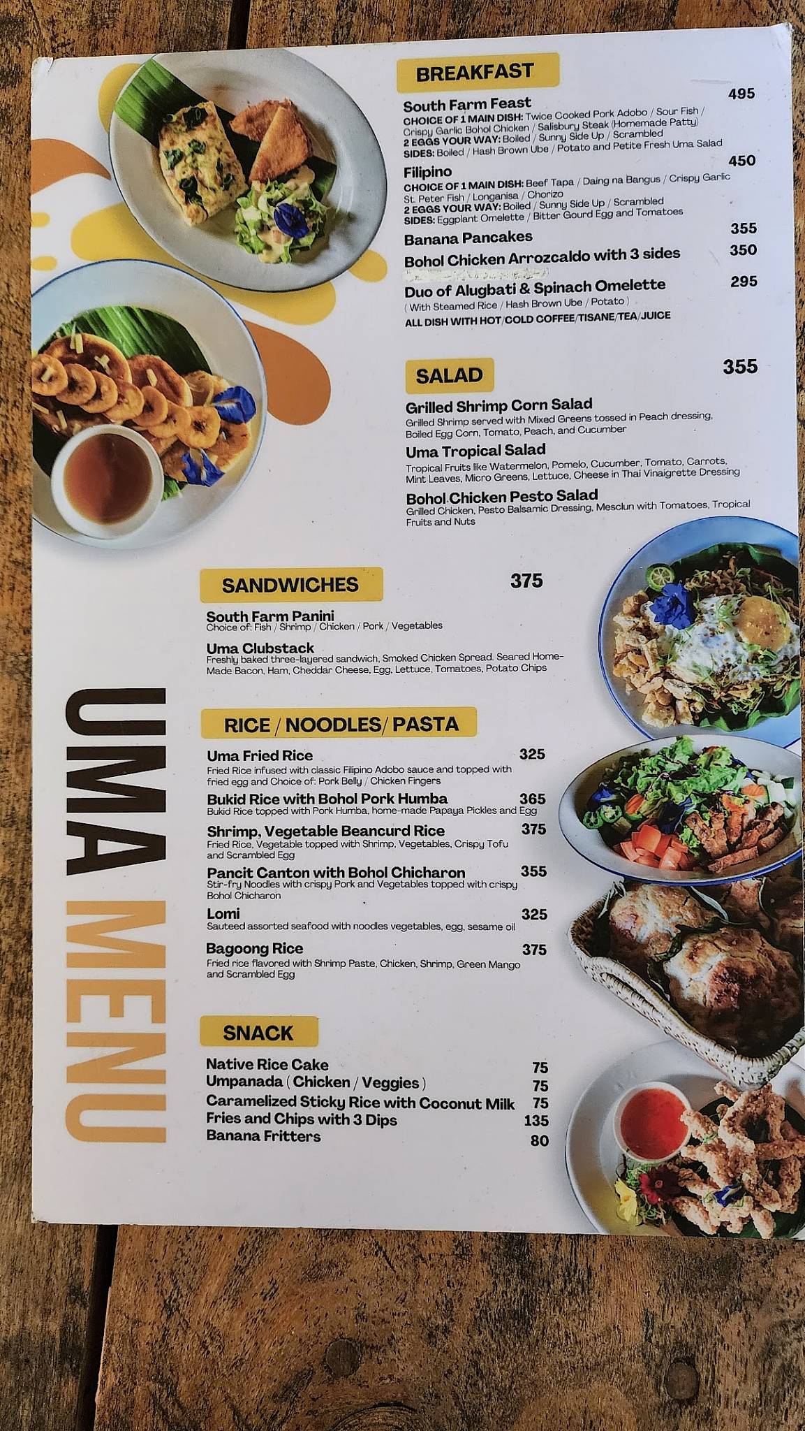 Menu at Uma Cafe (South Farm Panglao Bohol), Panglao