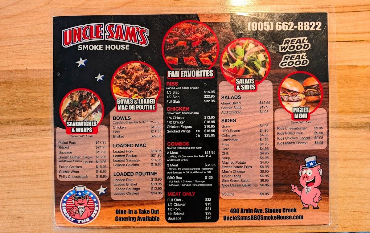 Menu at Uncle Sam's BBQ Smoke House, Hamilton