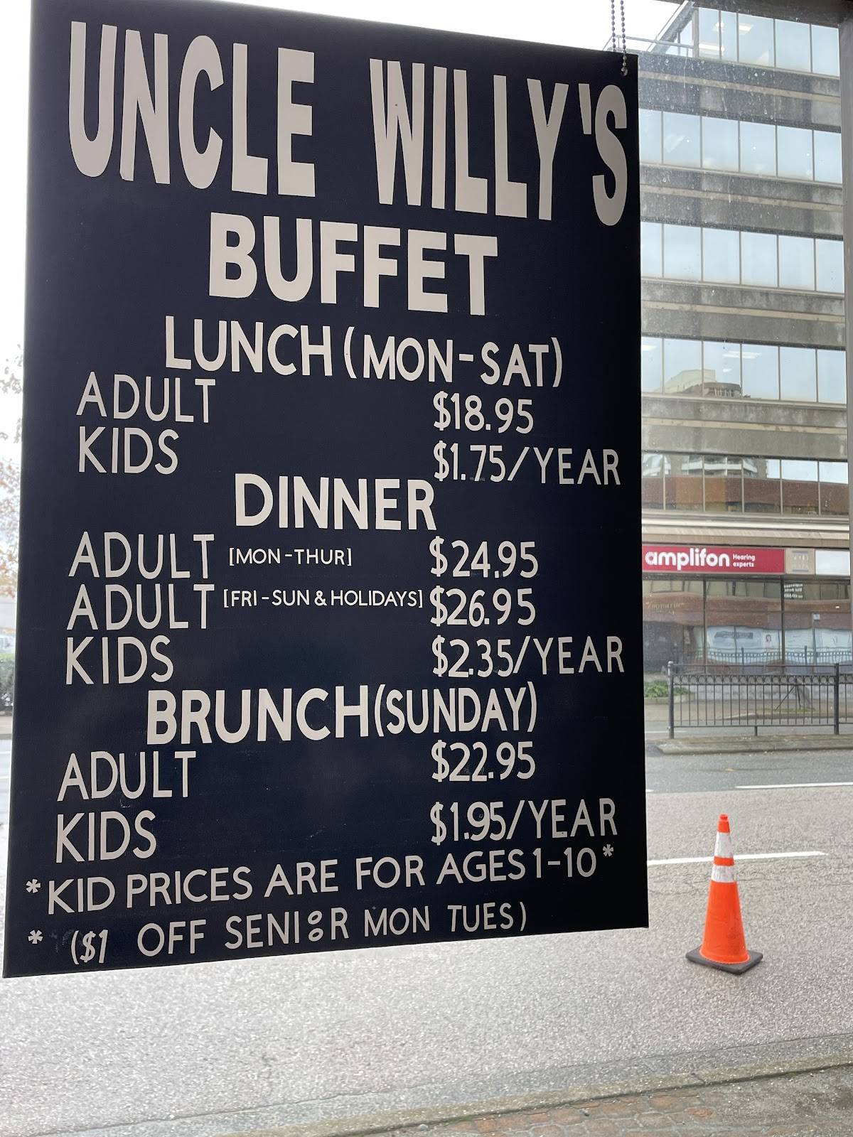Menu at Uncle Willy's Buffet restaurant, Burnaby