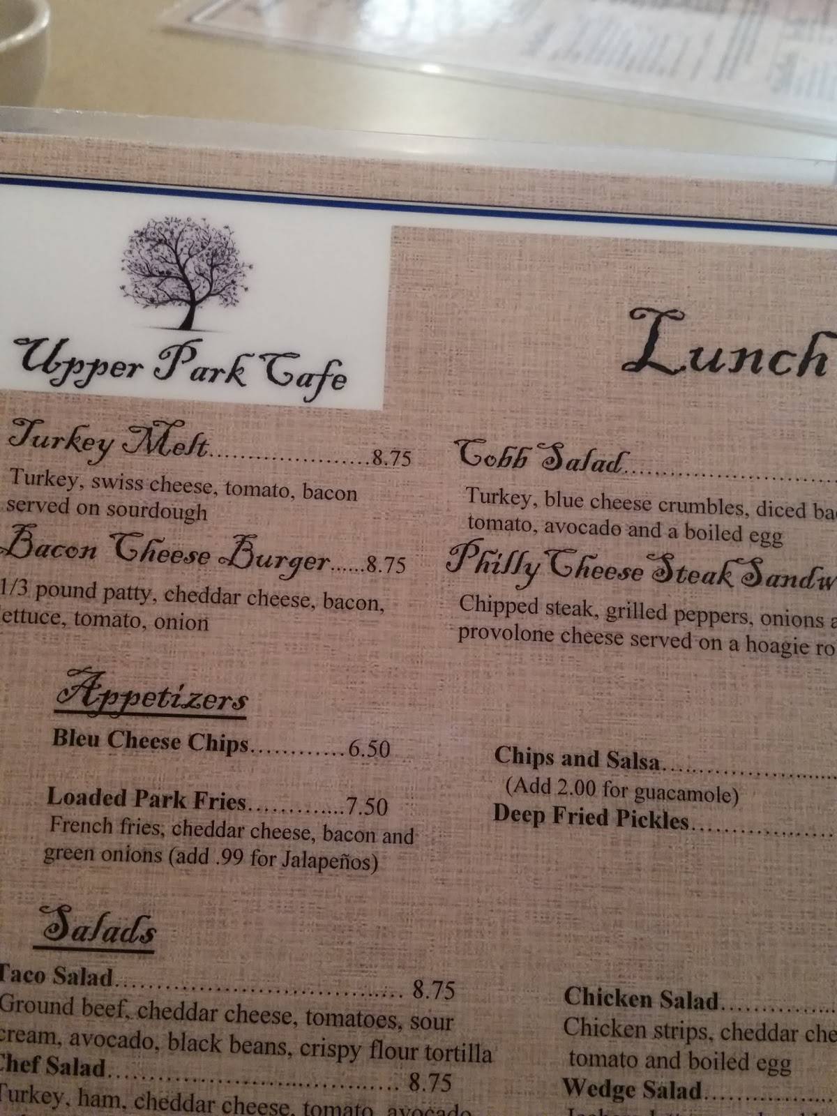 Menu at Upper Park Cafe, Aubrey