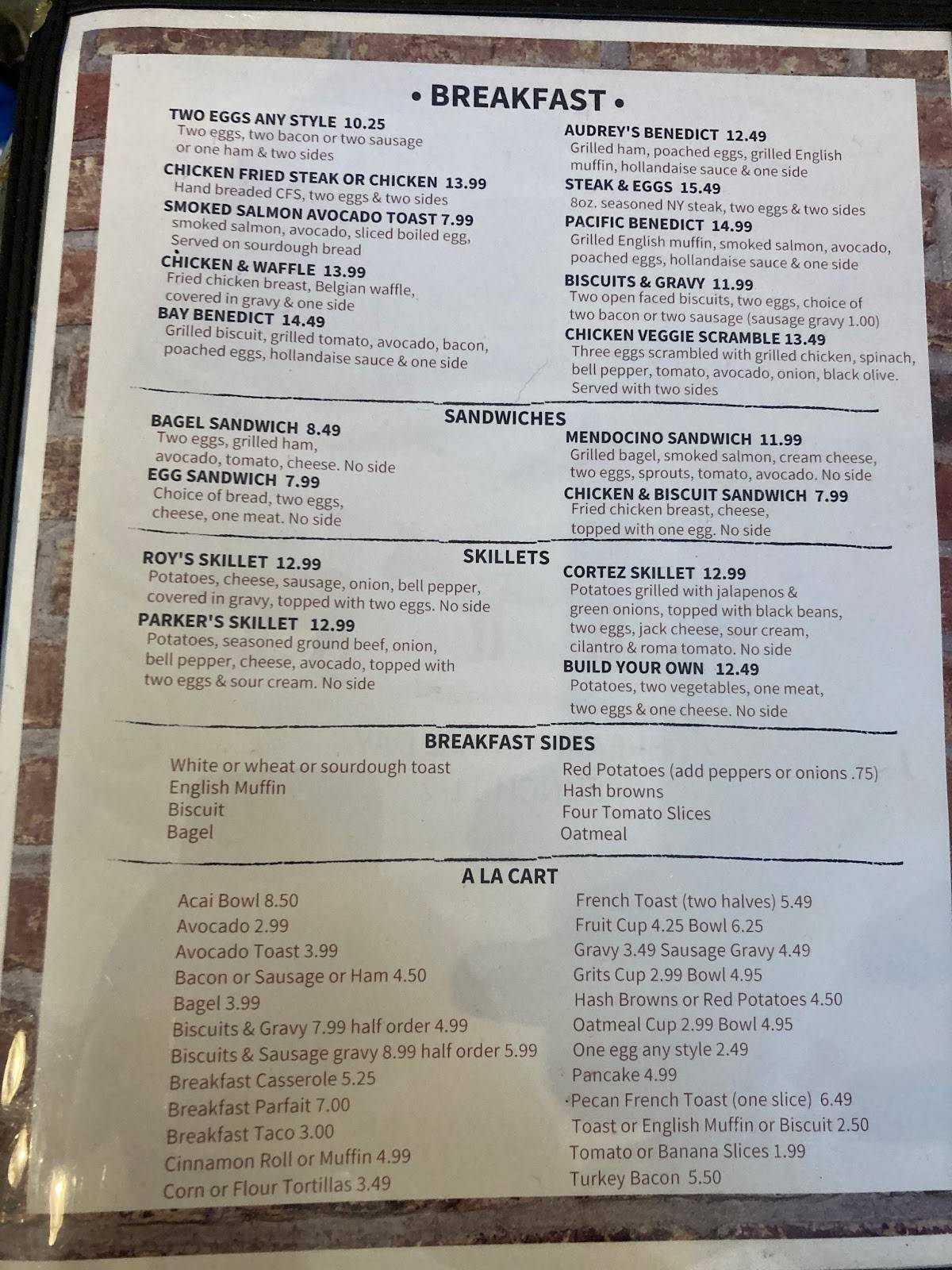 Menu at Upper Park Cafe, Aubrey