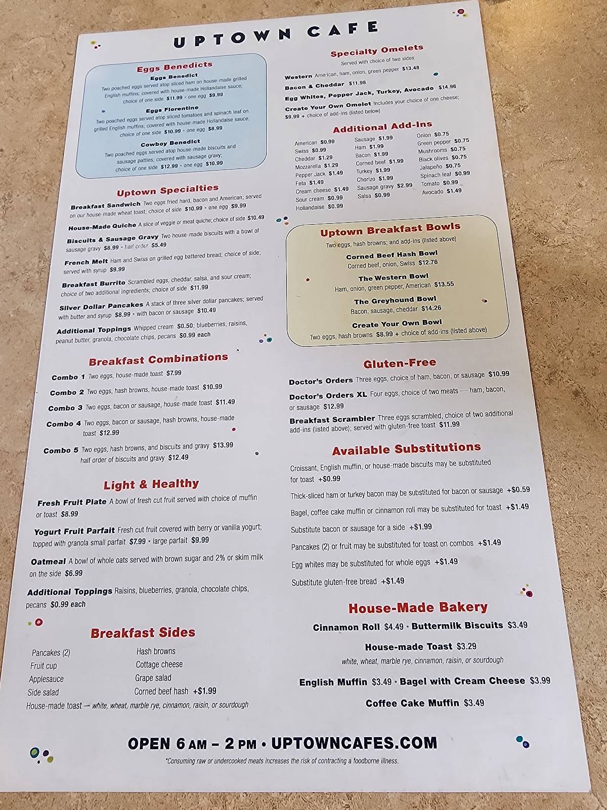 Menu at Uptown Cafe, Carmel, Pointe Pkwy