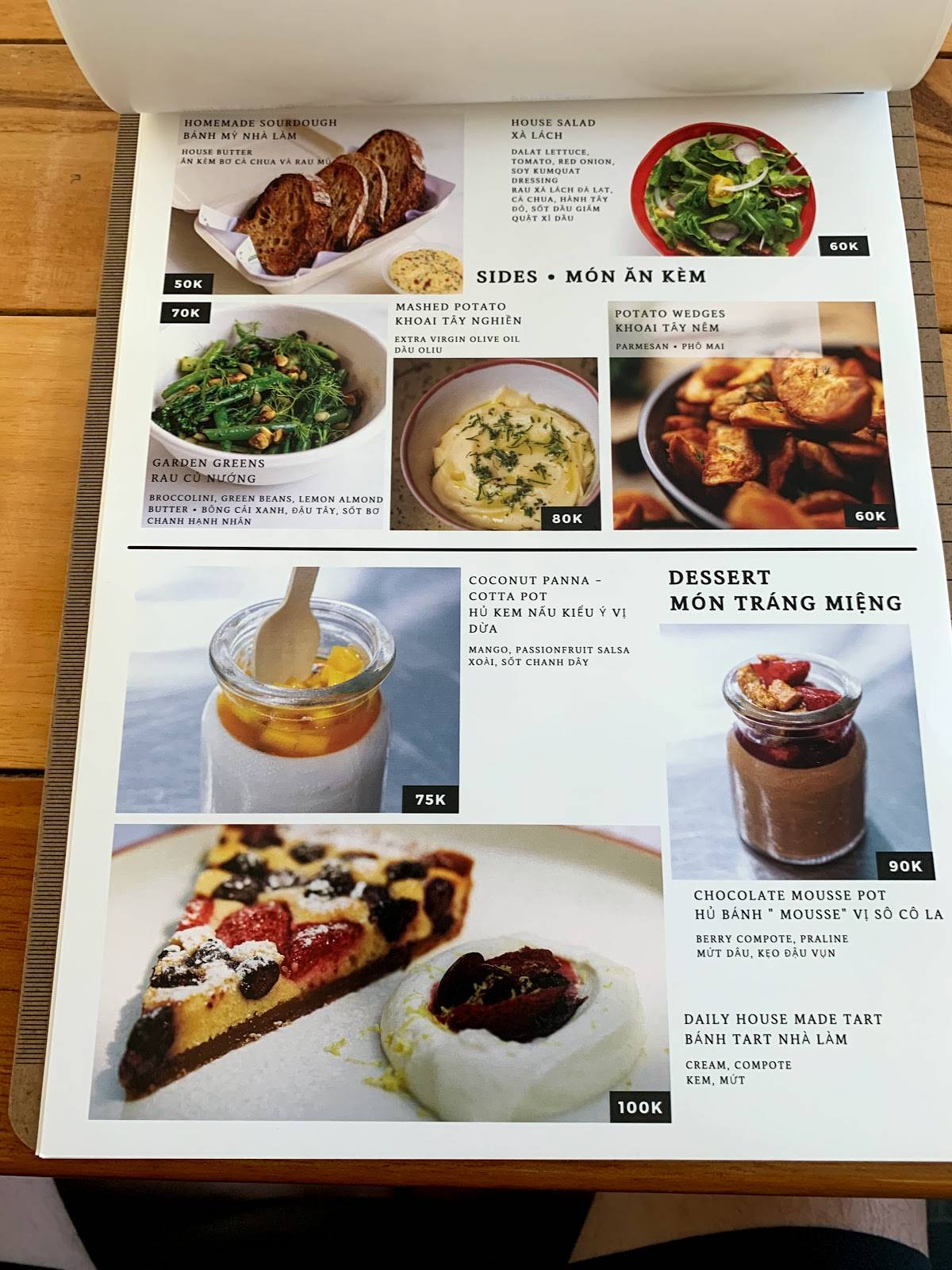 Menu at Urban Fresh Saigon restaurant, Ho Chi Minh City