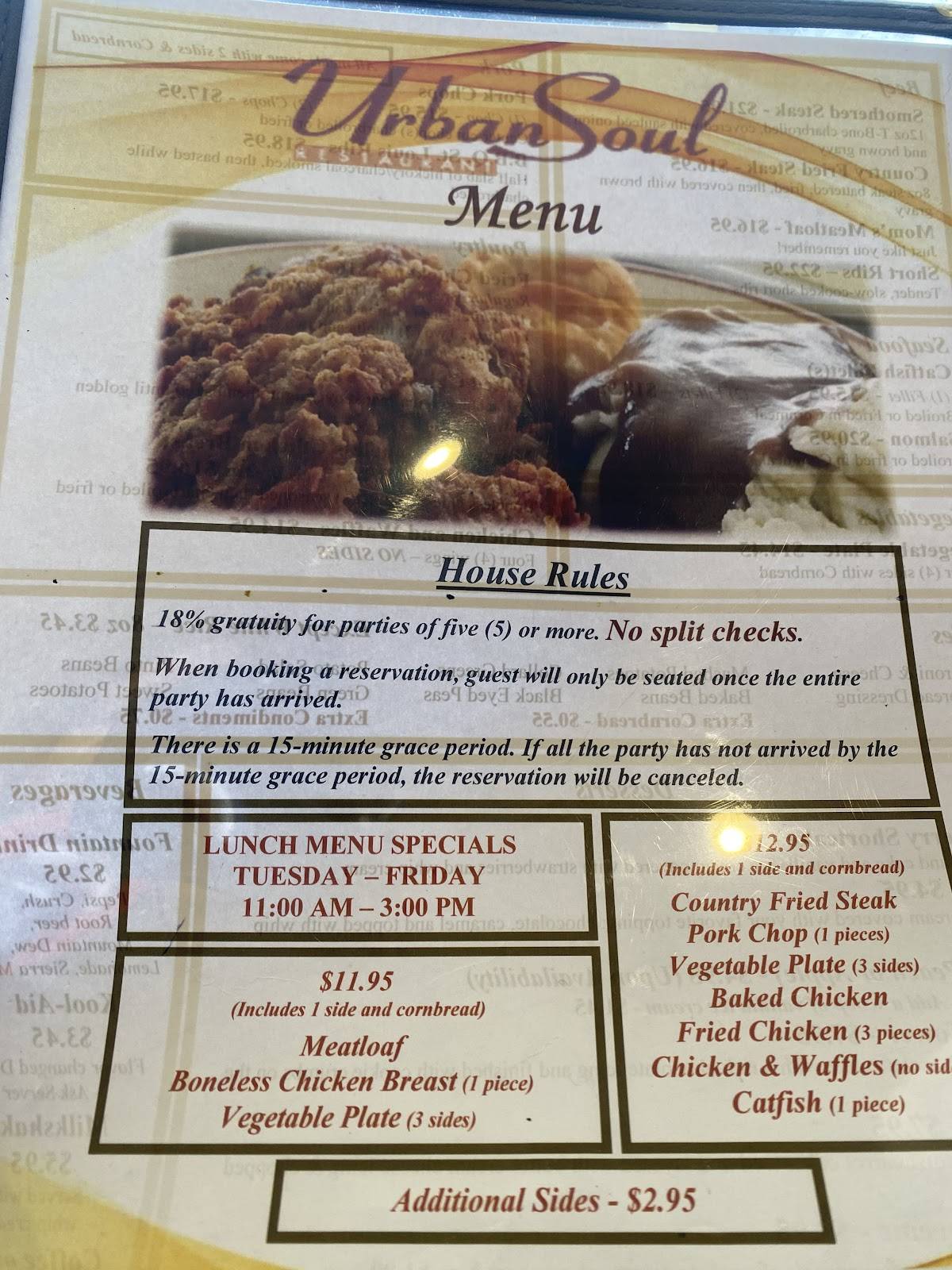 Menu at Urban Soul Restaurant, Detroit, E Lafayette St