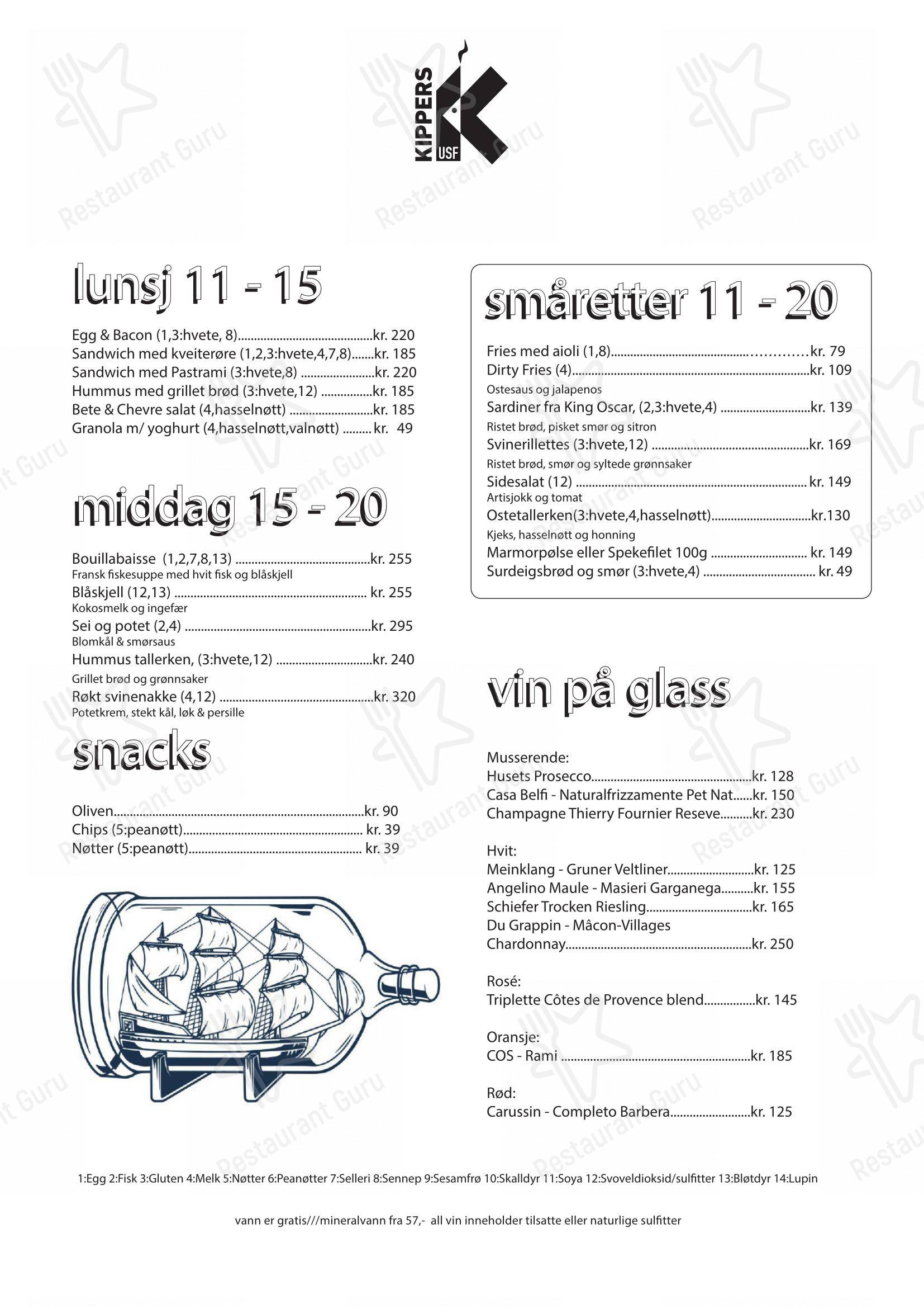 Menu at Usf Verftet restaurant, Bergen