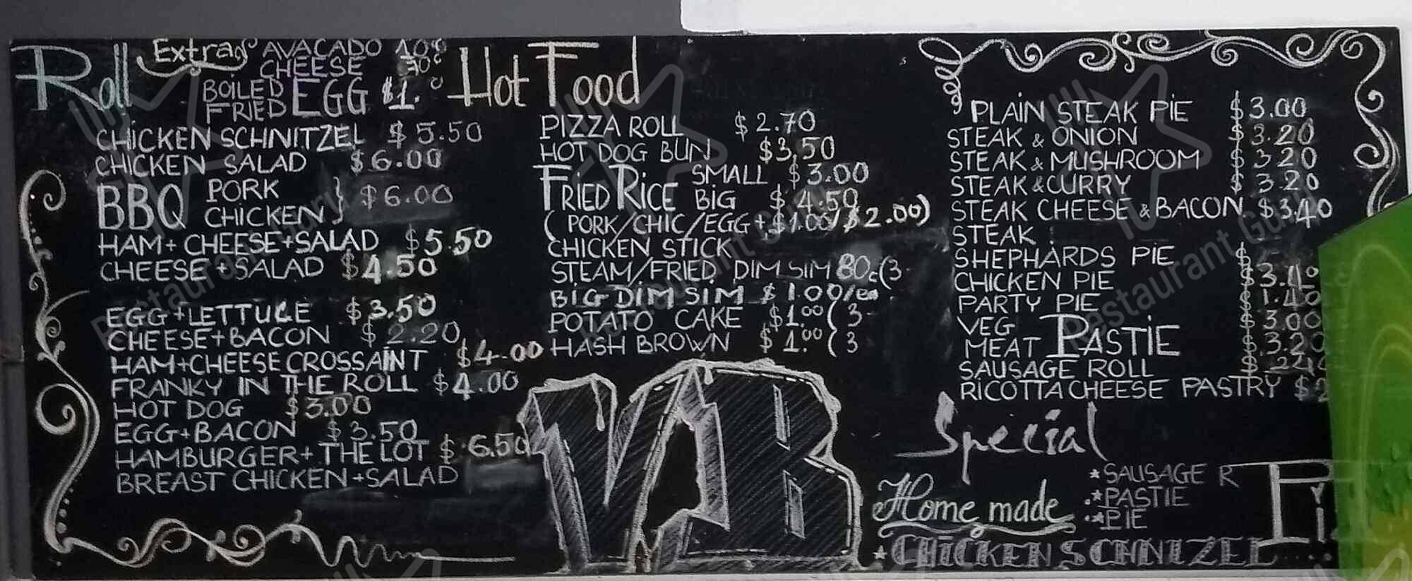 Menu at V & B Coffee And Bakery Take Away, Heidelberg West