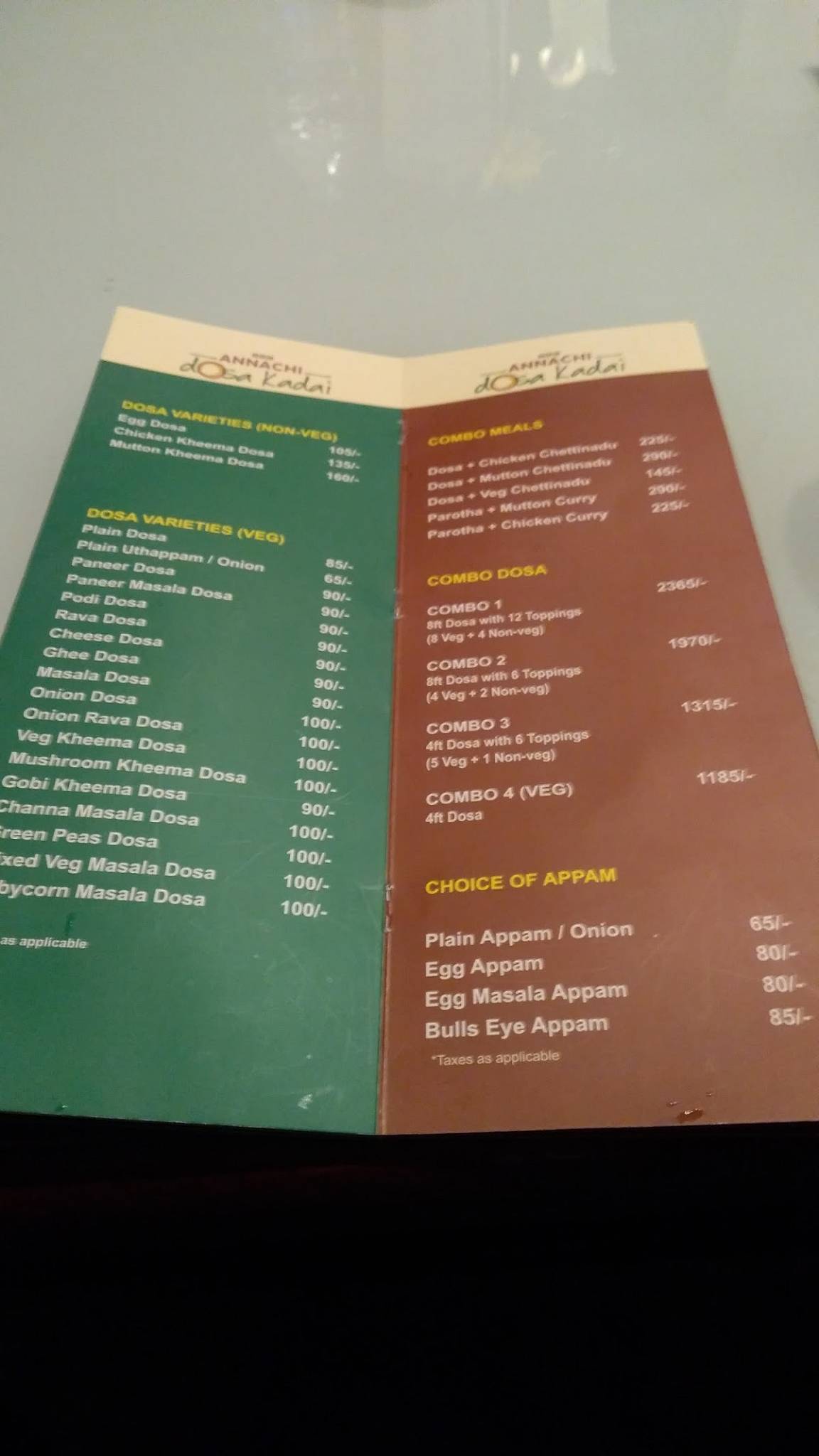 Menu at VGP Annachi Dosa Kadai - 8ft Dosa, Chennai, G P Golden Beach ...