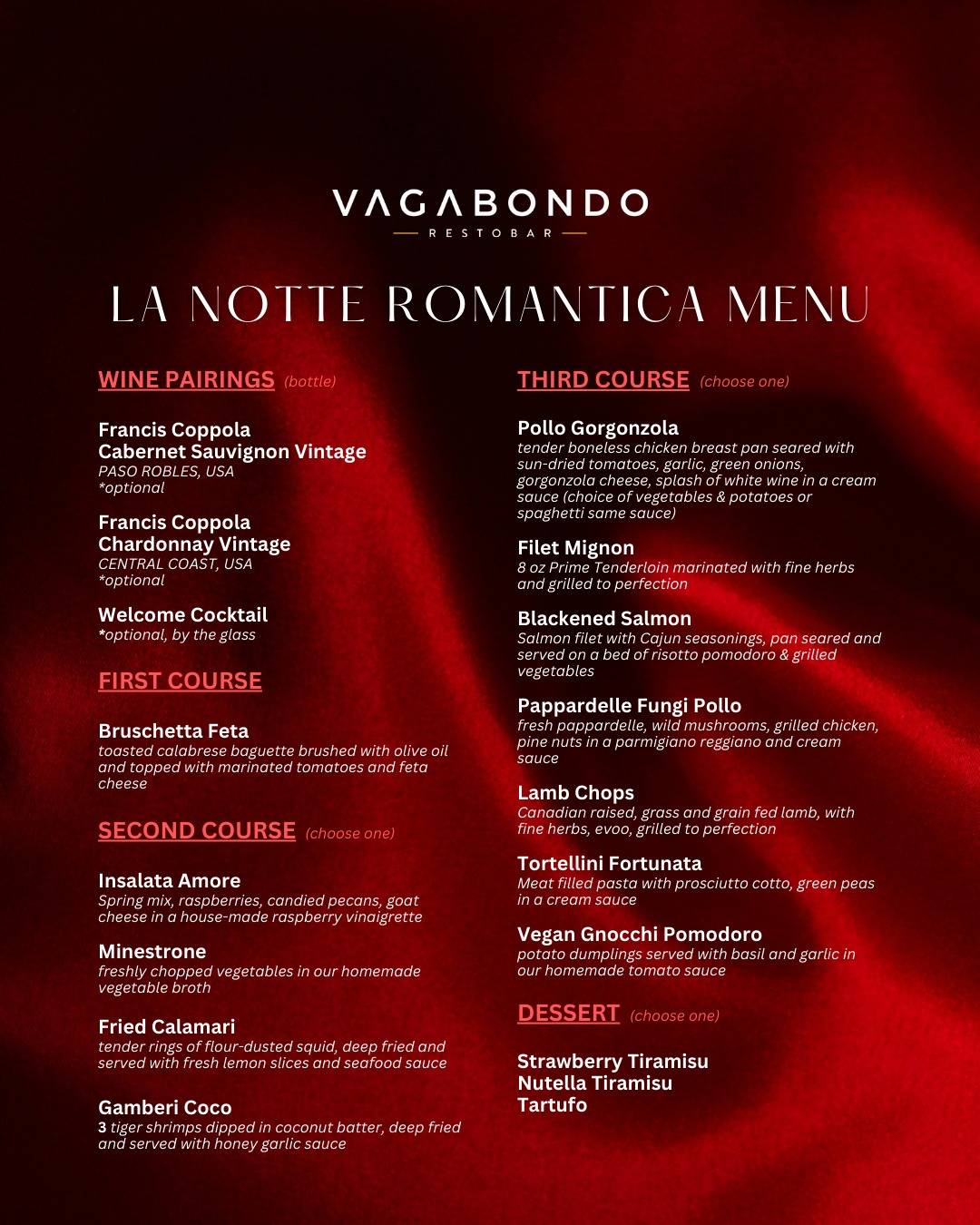 Menu au Vagabondo Italian Ristorante & Lounge pub et bar, Toronto