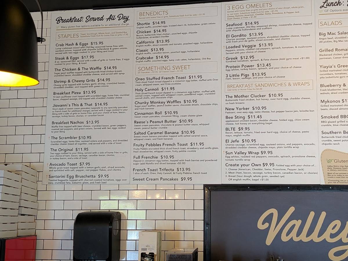 Menu at Valley Bistro restaurant, Enola