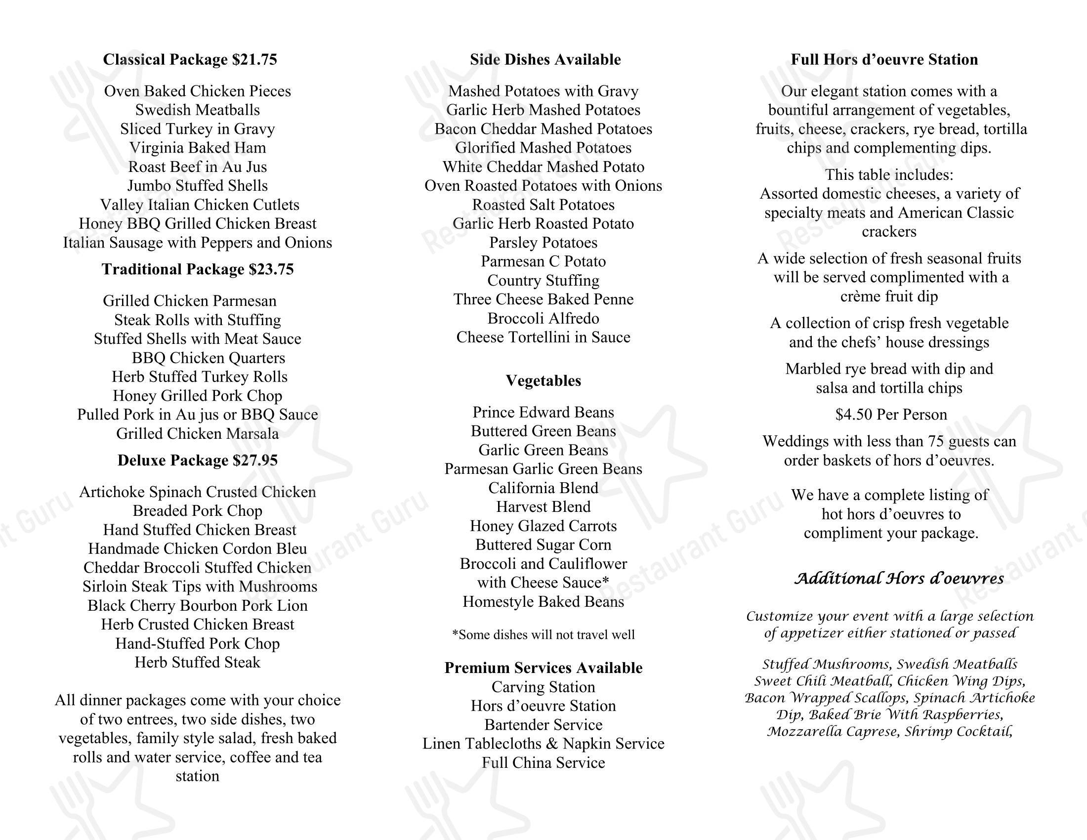 Menu at Valley Inn pub & bar, Holland