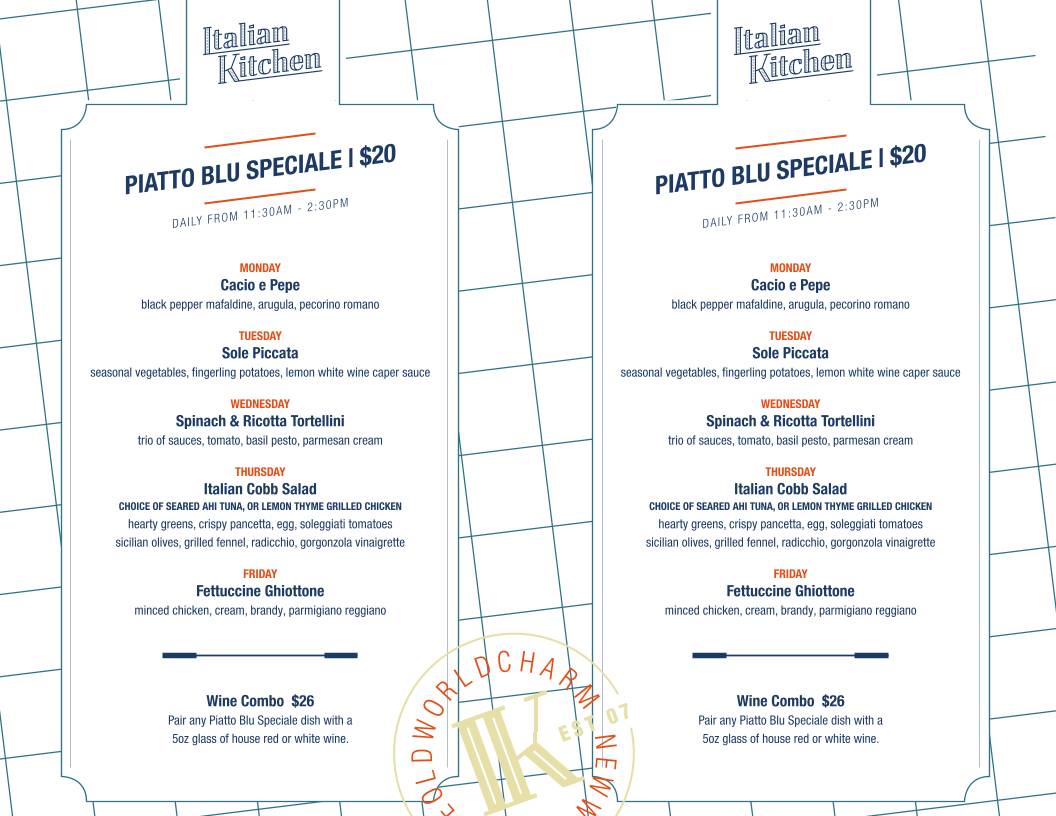 Menu at Italian Kitchen restaurant, Vancouver, 860 Burrard St