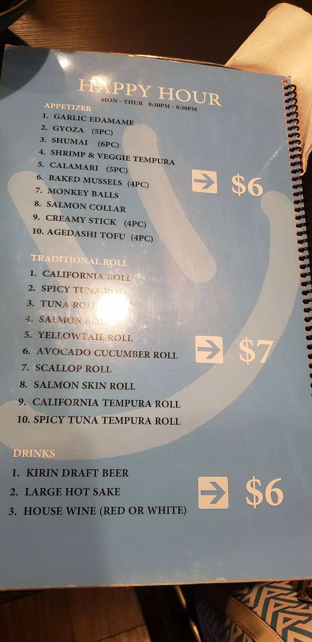 Menu at Vanilla Fish restaurant, Chino Hills