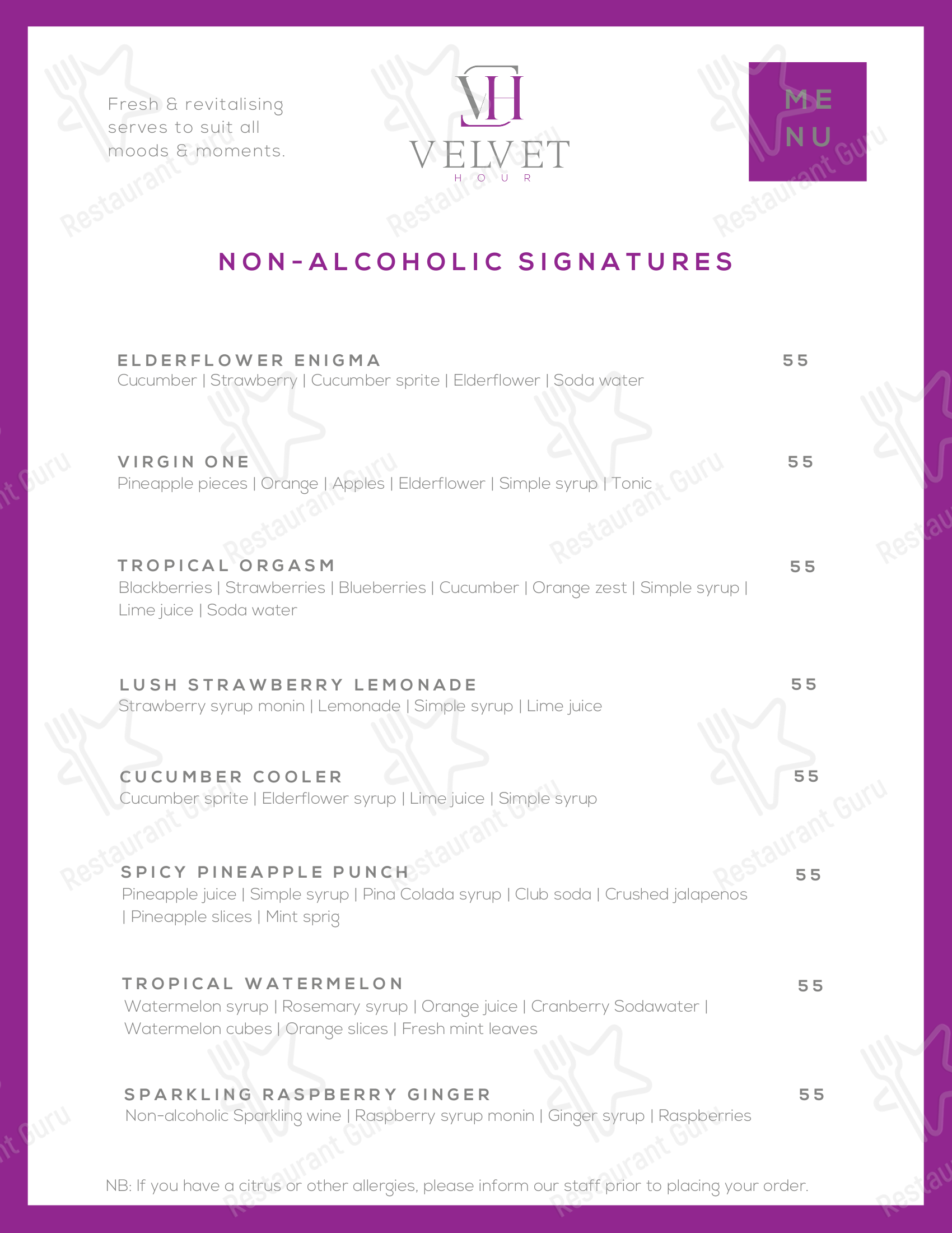 Speisekarte von Velvet Hour Cocktail Bar & Kitchen, Randburg
