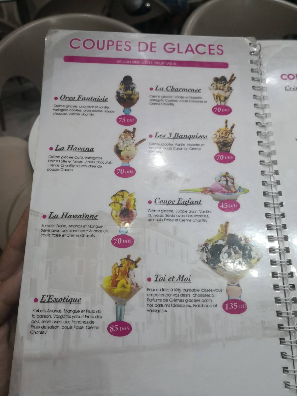 Menu au Venezia Ice Park café, Mohammedia, Bd Mohamed Zerktouni