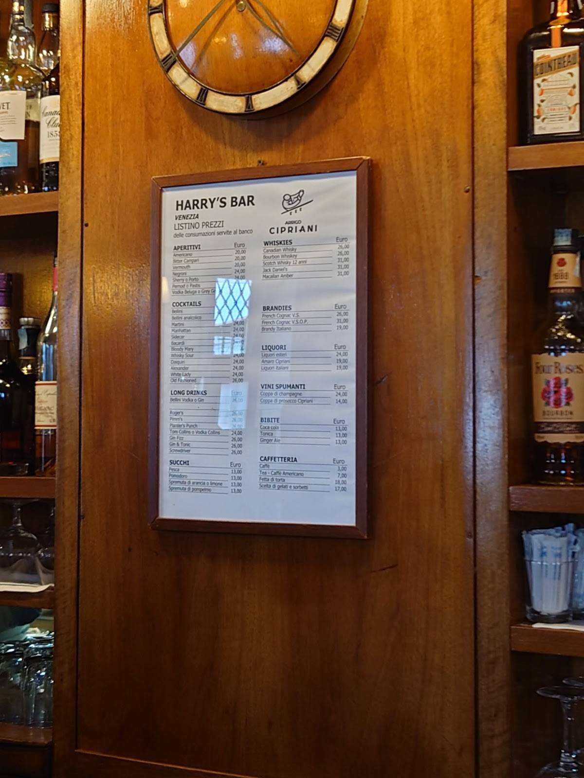 Menu at Harry's Bar, Venice, Calle Vallaresso