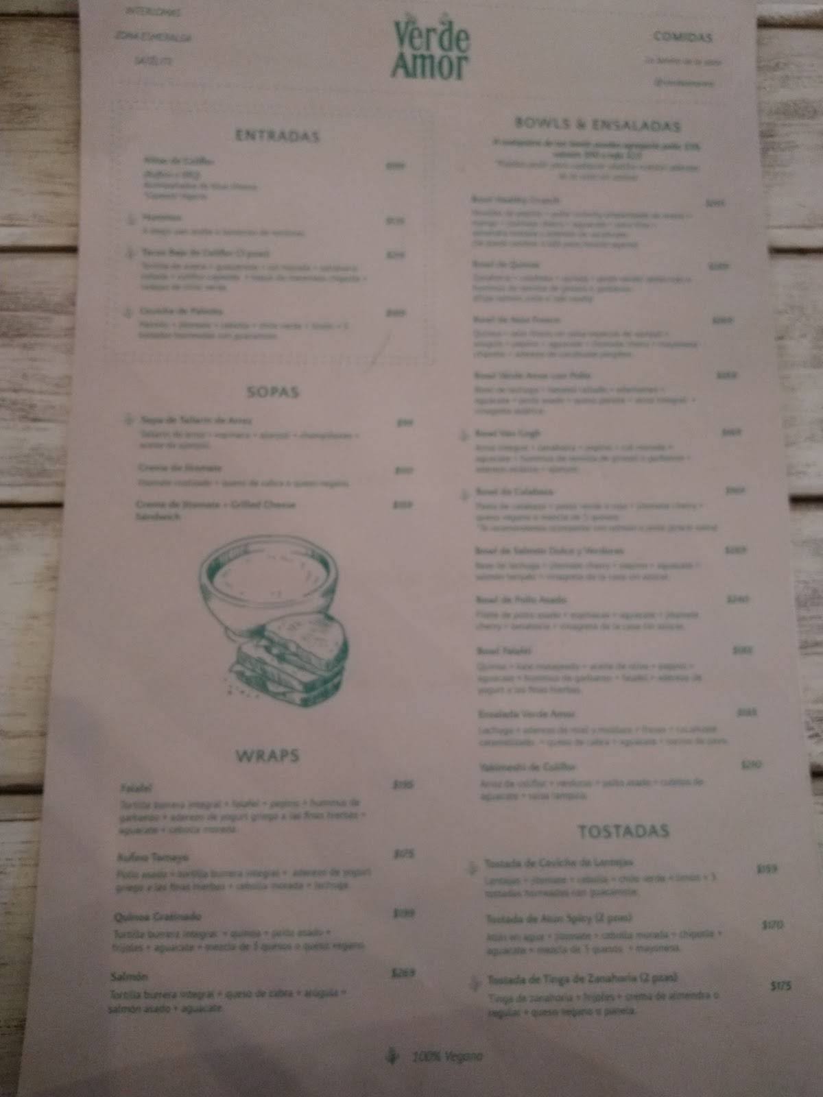 Carta del pub y bar Verde Amor, Naucalpan del Juárez