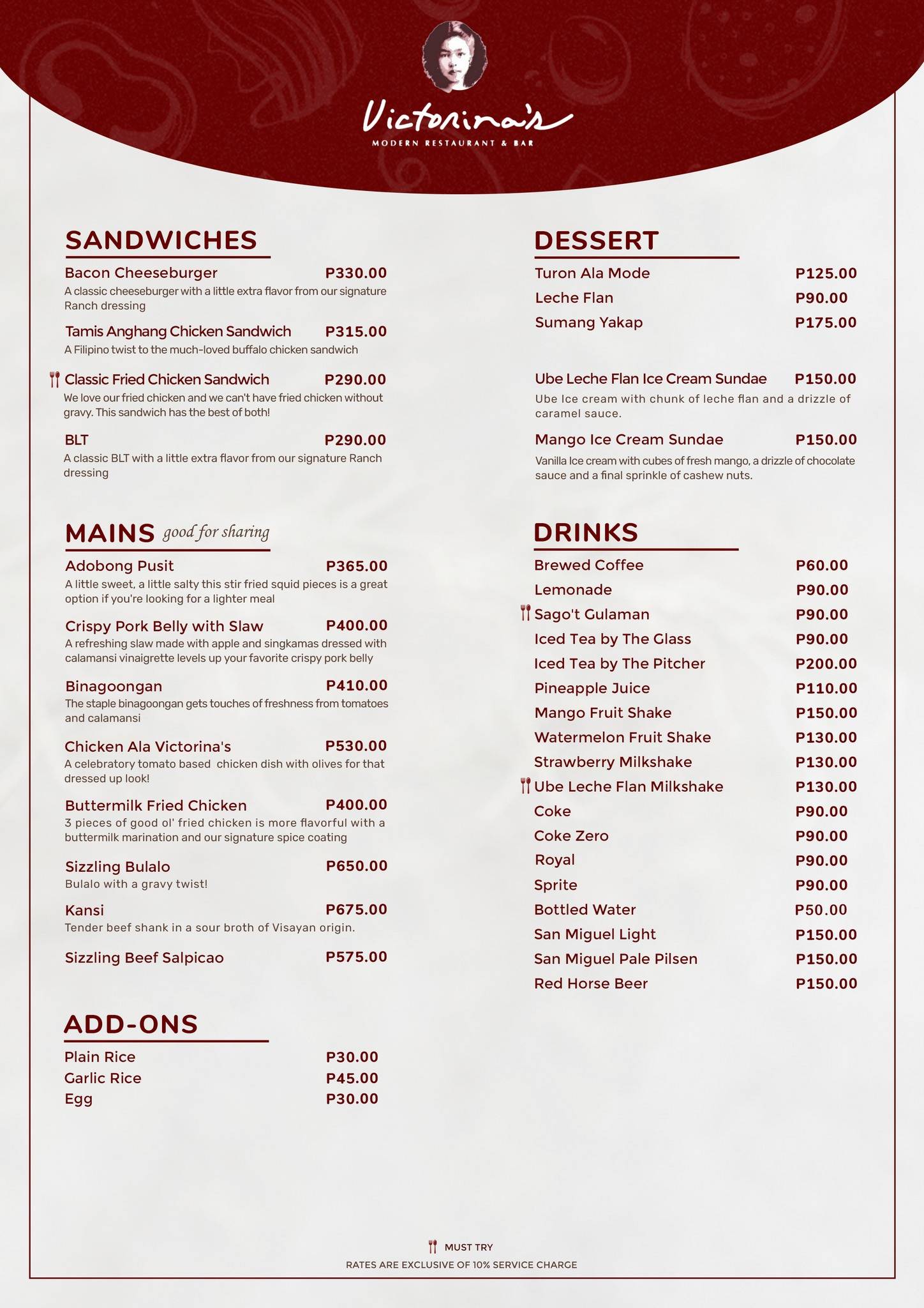 Menu at Victorina's Modern Restaurant & Bar, Tanauan