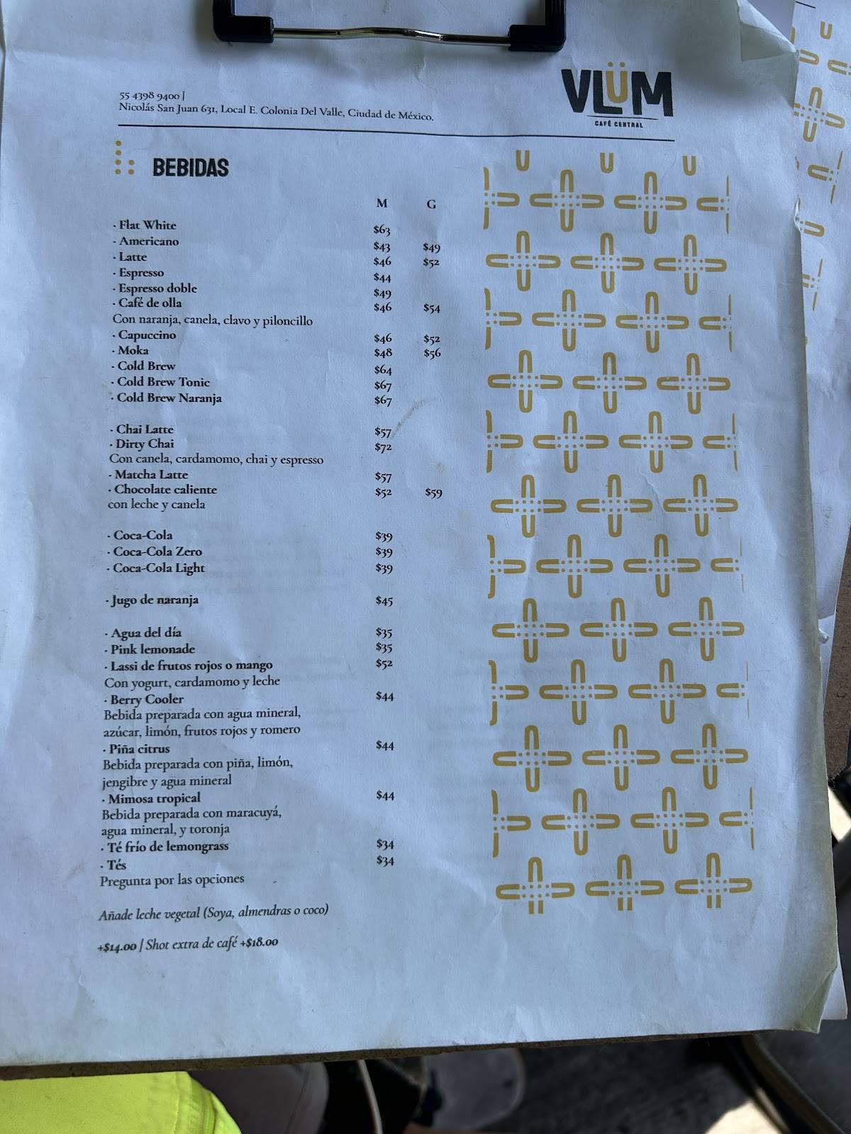 Menu at Vlüm: Café central, Mexico City