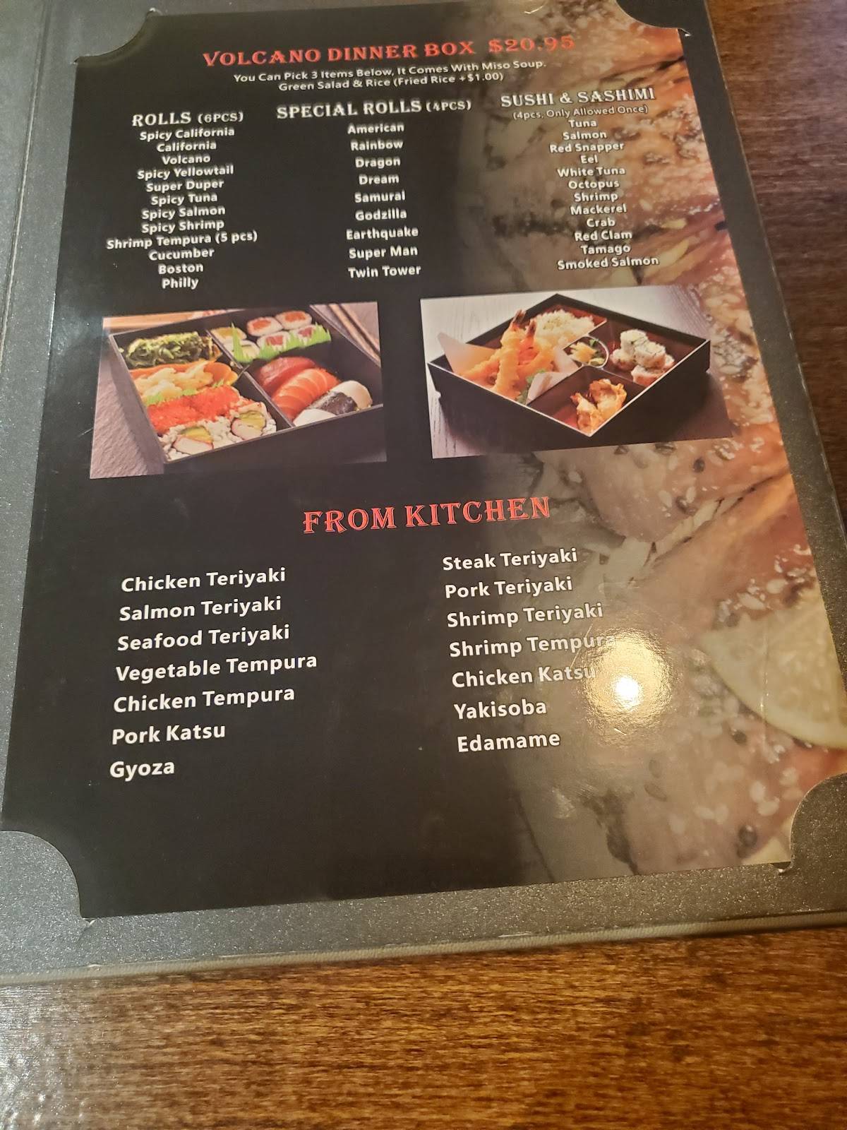 Menu at Volcano restaurant, Elizabeth City