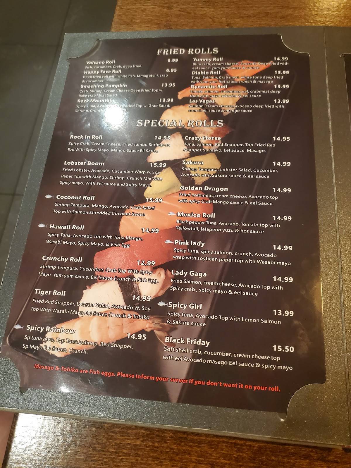 Menu at Volcano restaurant, Elizabeth City