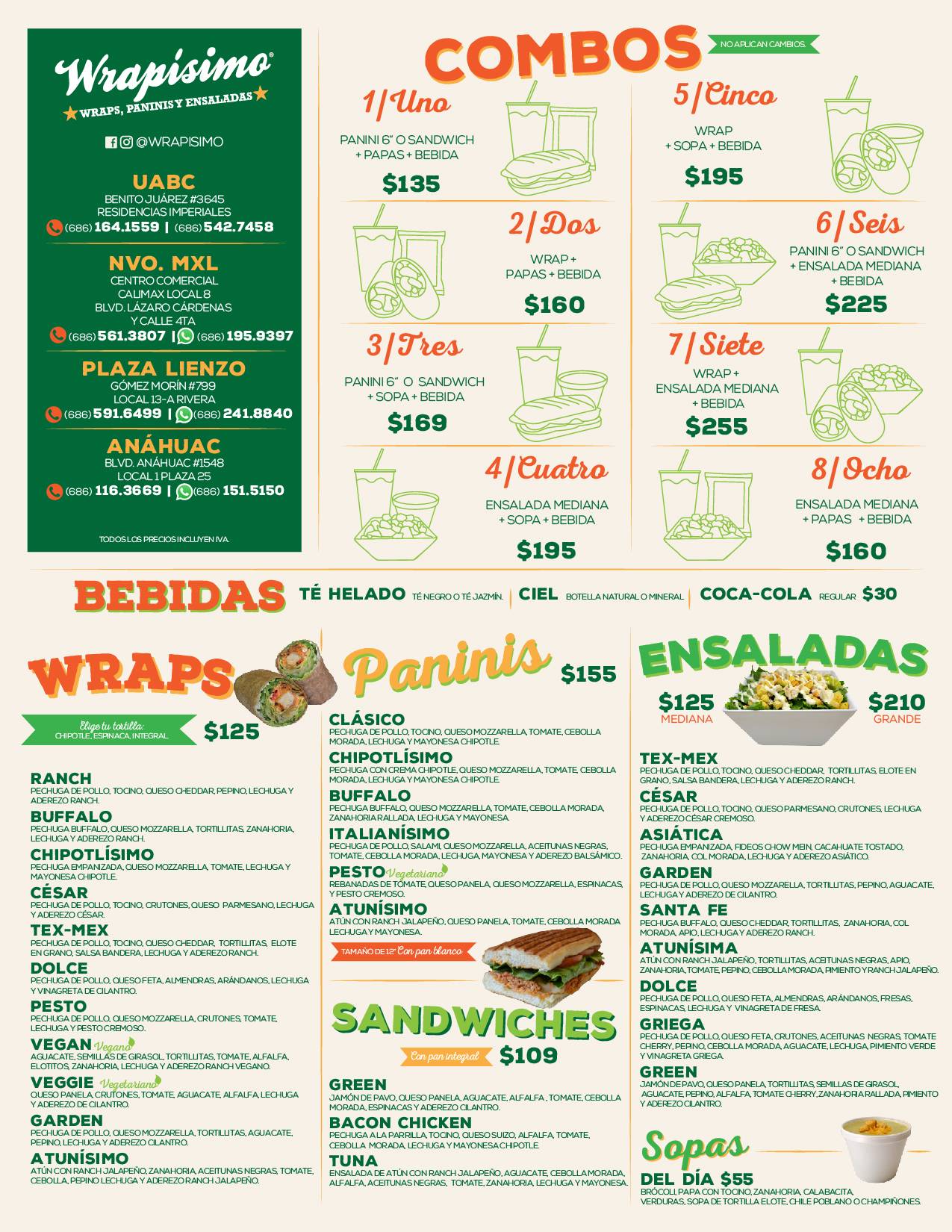 Carta del restaurante WRAPISIMO, Mexicali, Blvd. Benito Juárez
