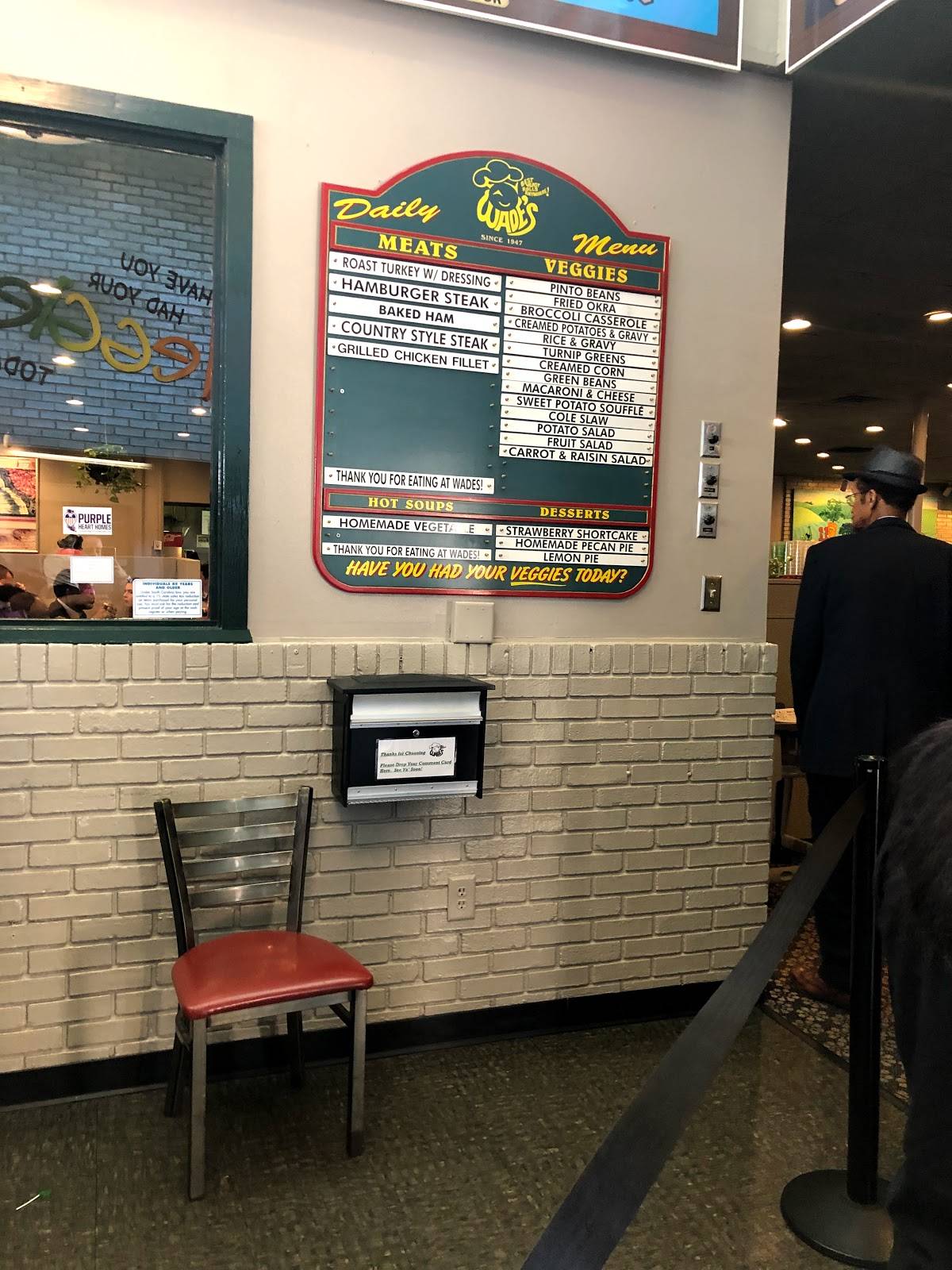 Menu at Wade's Restaurant, Spartanburg, N Pine St