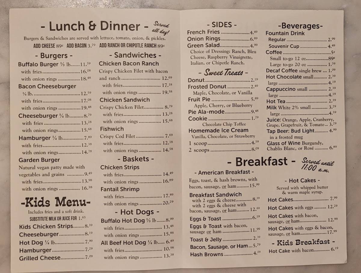 Menu at Wall Drug Store restaurant, Wall