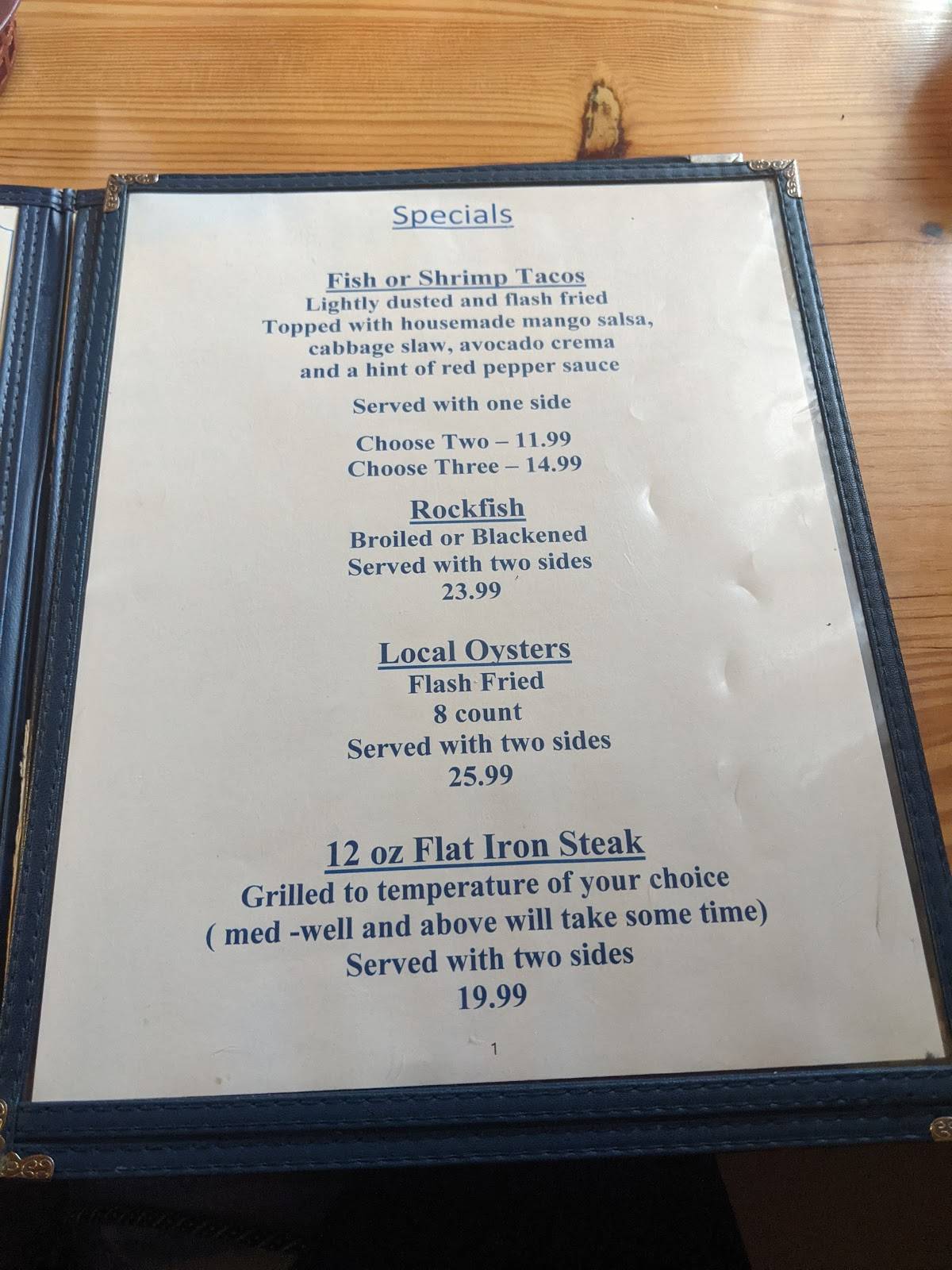 Menu at Warren's Station restaurant, Fenwick Island