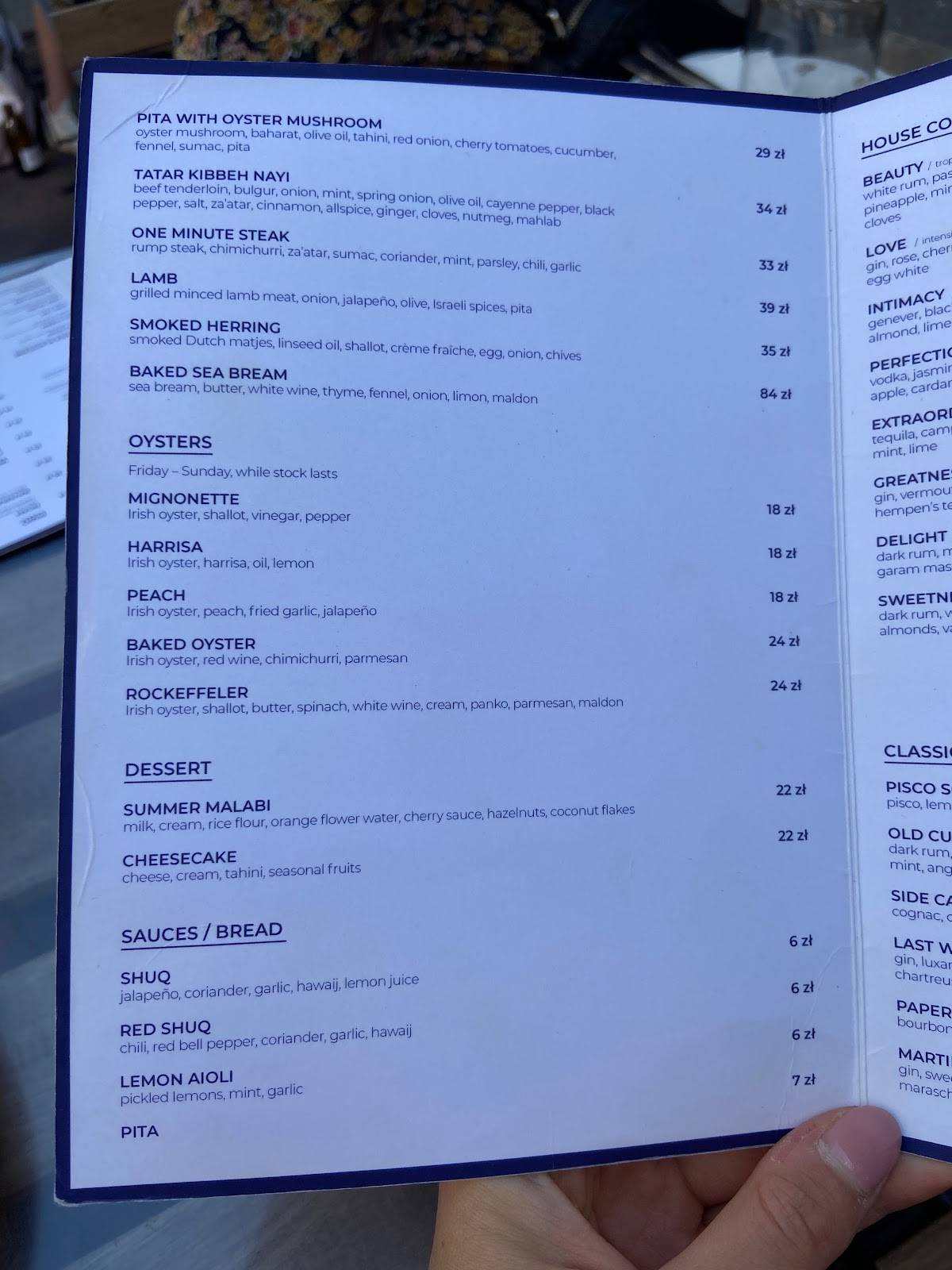 Menu at JOEL SHARING CONCEPT restaurant, Warsaw