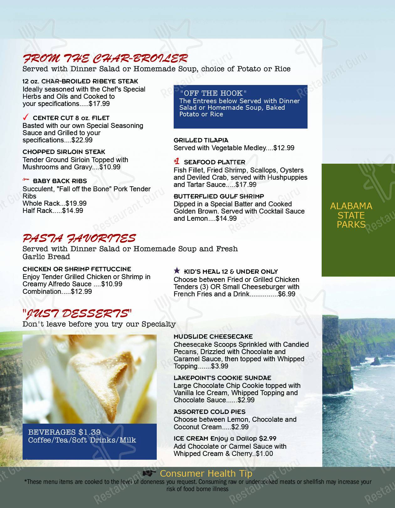 Menu at Water's Edge pub & bar, Eufaula