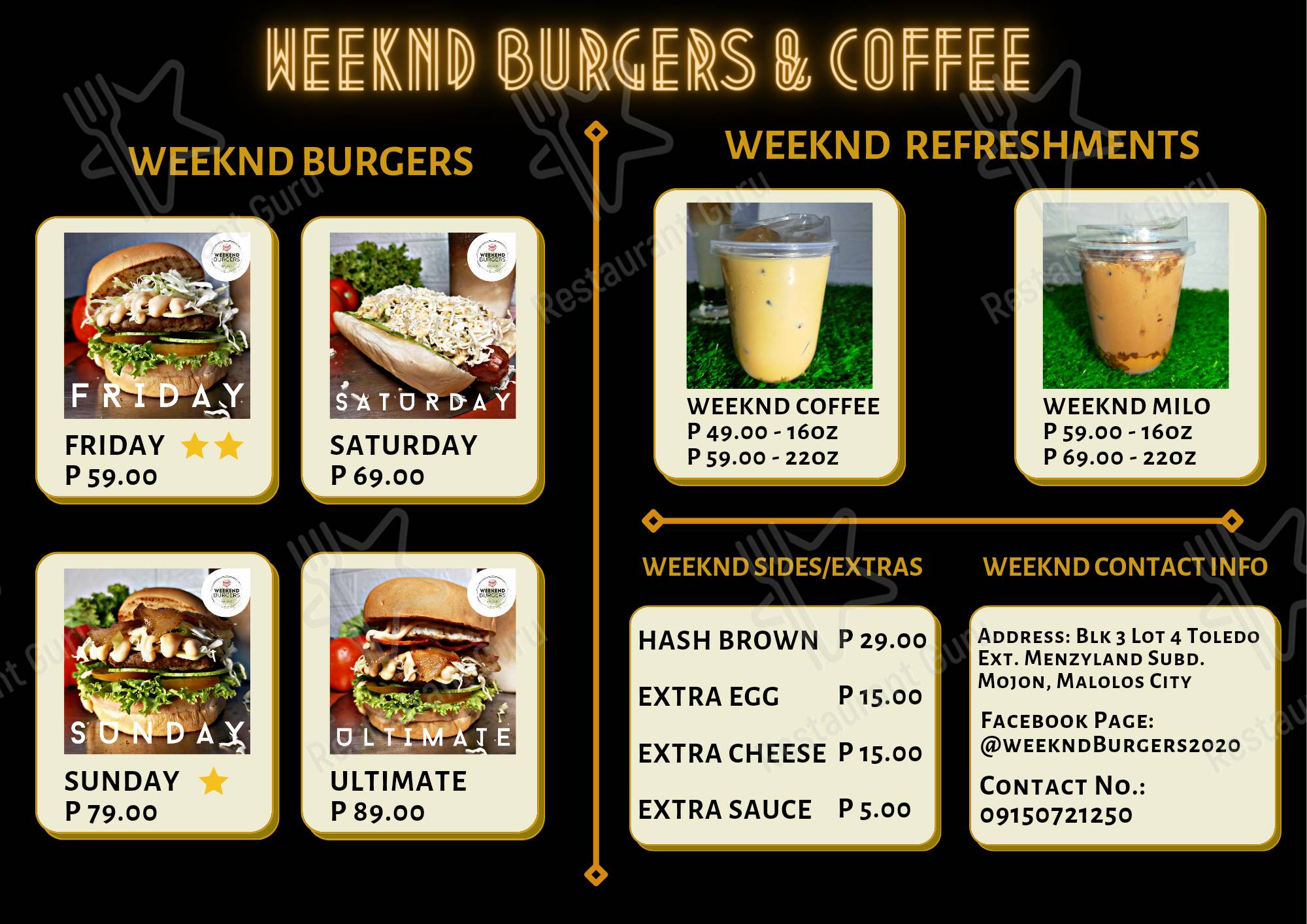 Menu at Weeknd burgers restaurant, Malolos