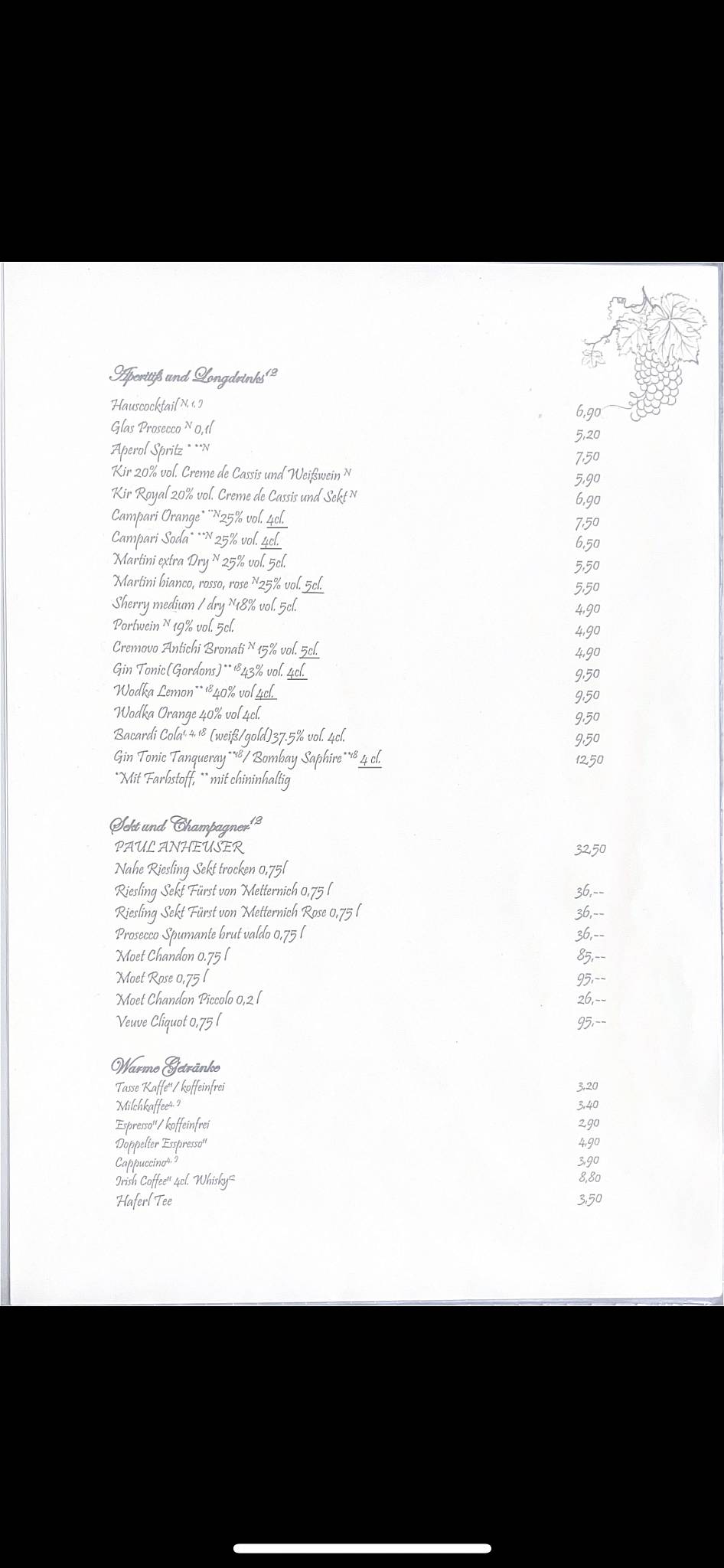 Menu at Weinhaus Schneider restaurant, Munich, Sparkassenstraße 1