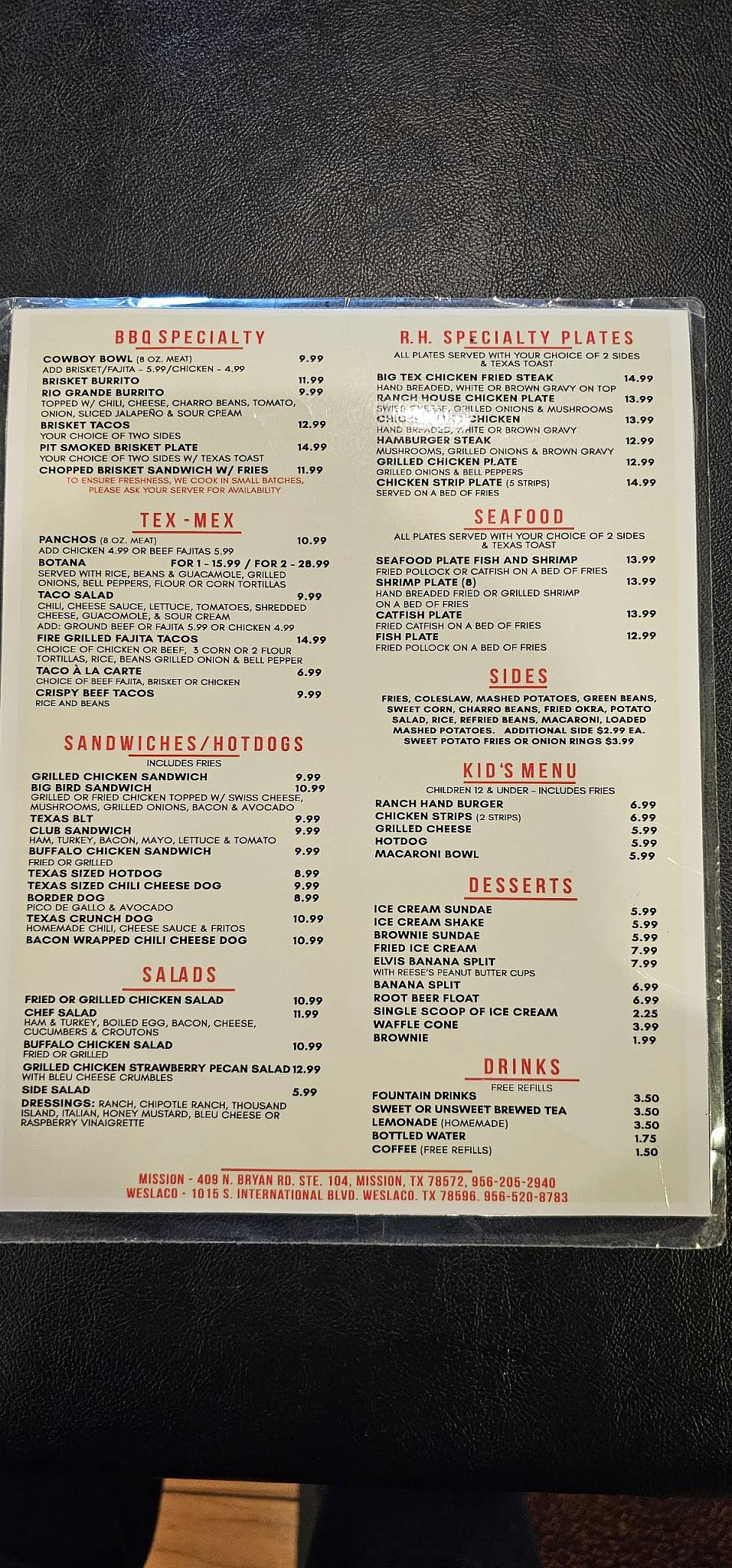 Menu at RUSTIC RANCH RESTAURANT, Weslaco