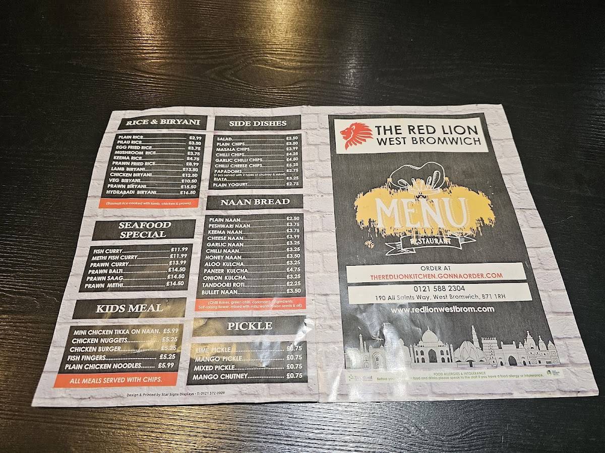 Menu at The Red Lion pub & bar, West Bromwich