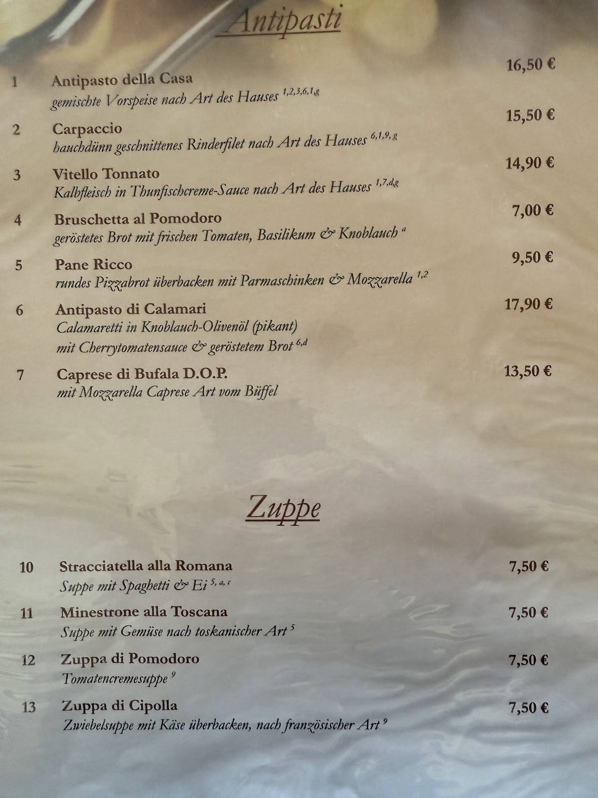 Carta del restaurante La Grappa, Westerburg