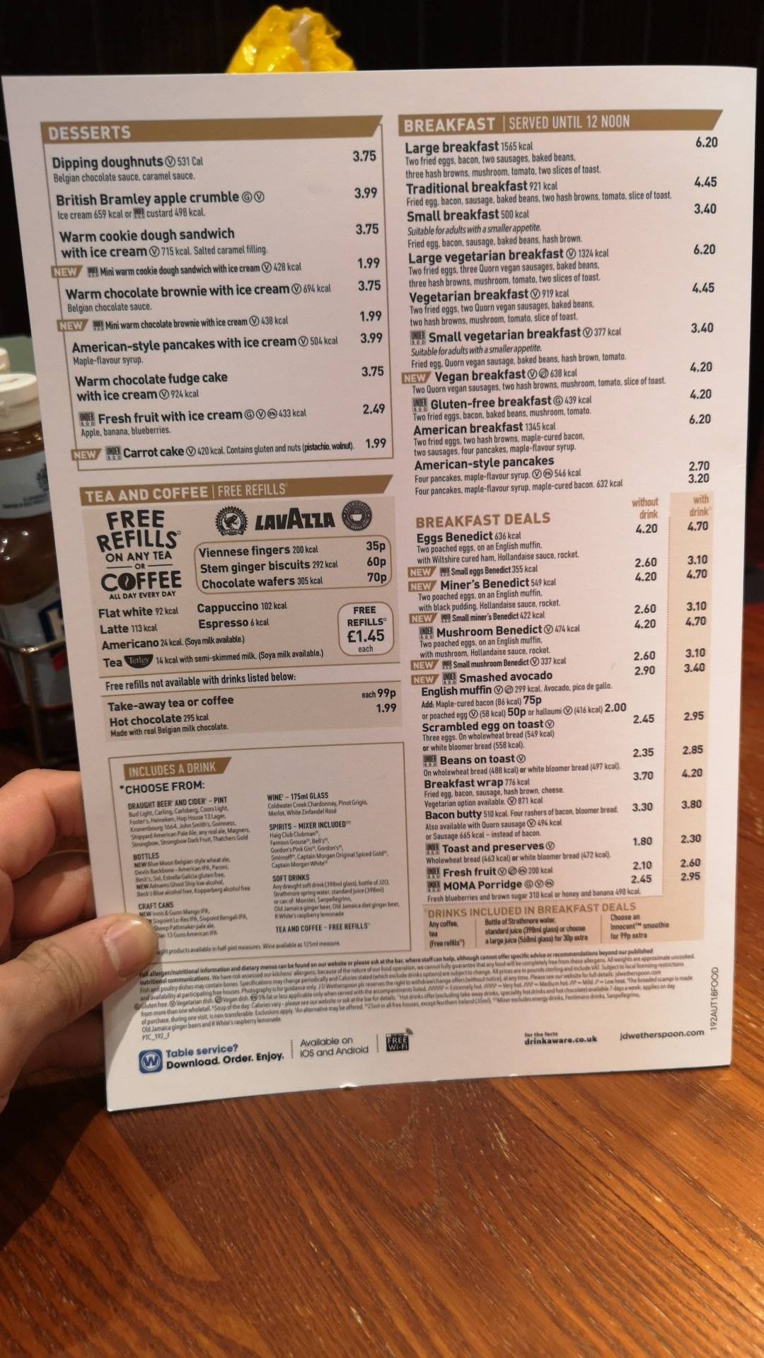 Menu at Wetherspoons pub & bar, Manchester, Piccadilly House