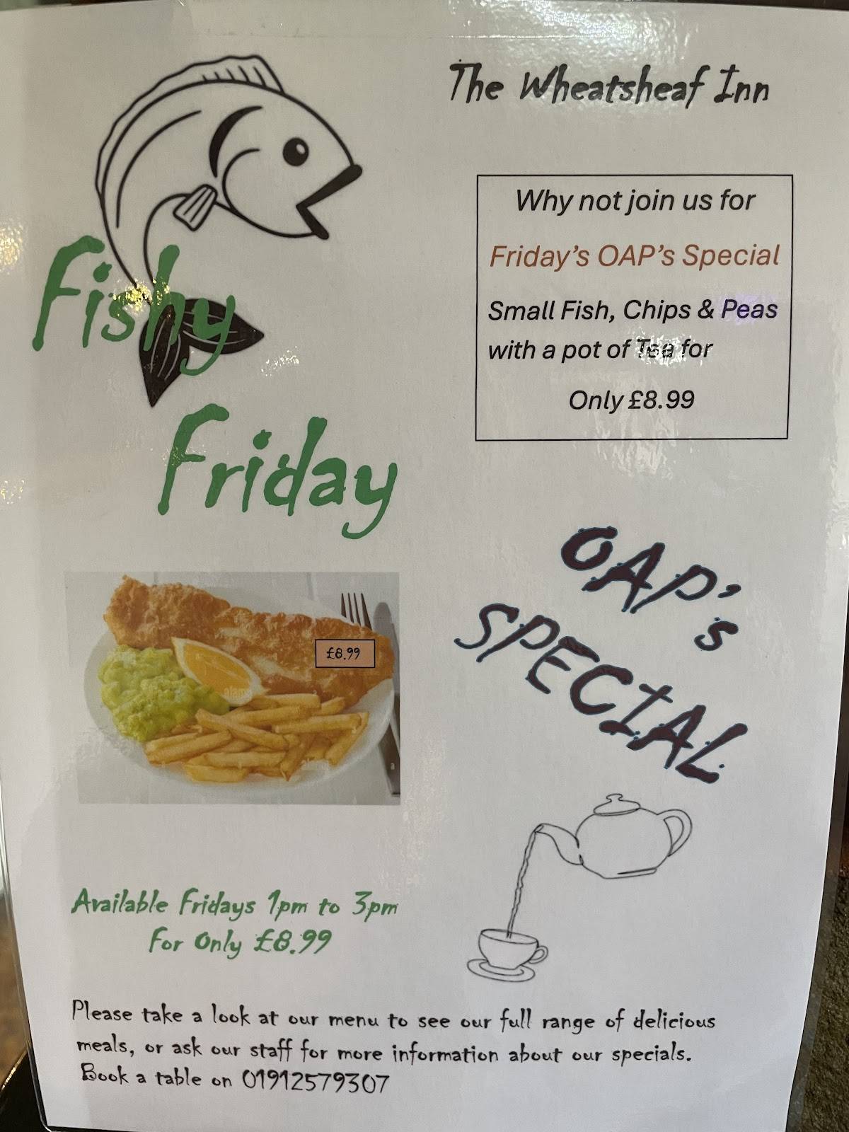 Menu at Wheatsheaf Inn pub & bar, North Shields