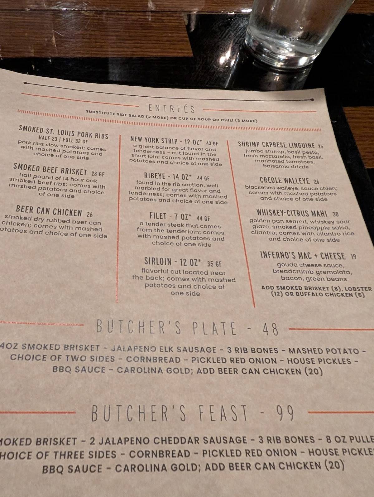 Menu at Whiskey Inferno Meat House & Craft Bar, Savage