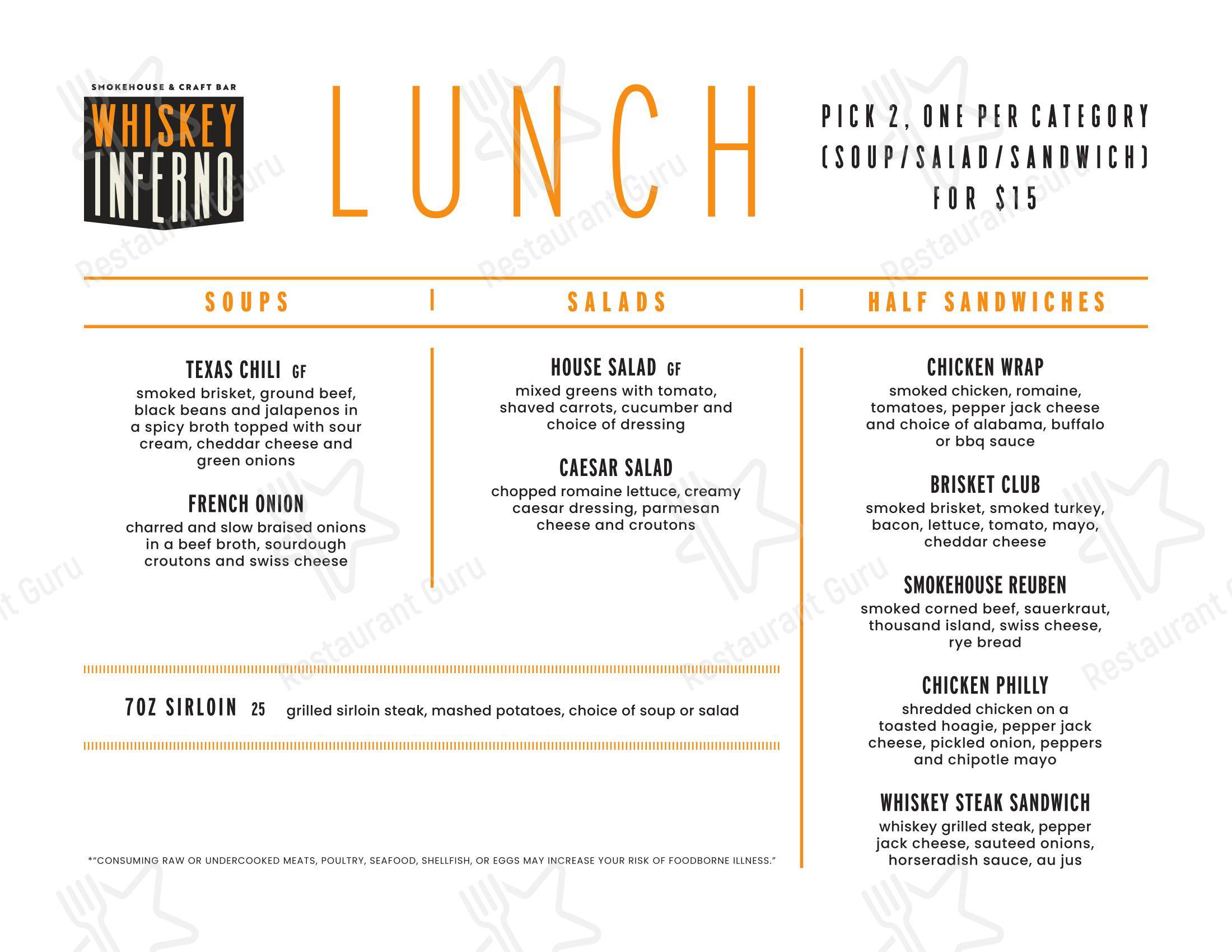 Menu at Whiskey Inferno Meat House & Craft Bar, Savage