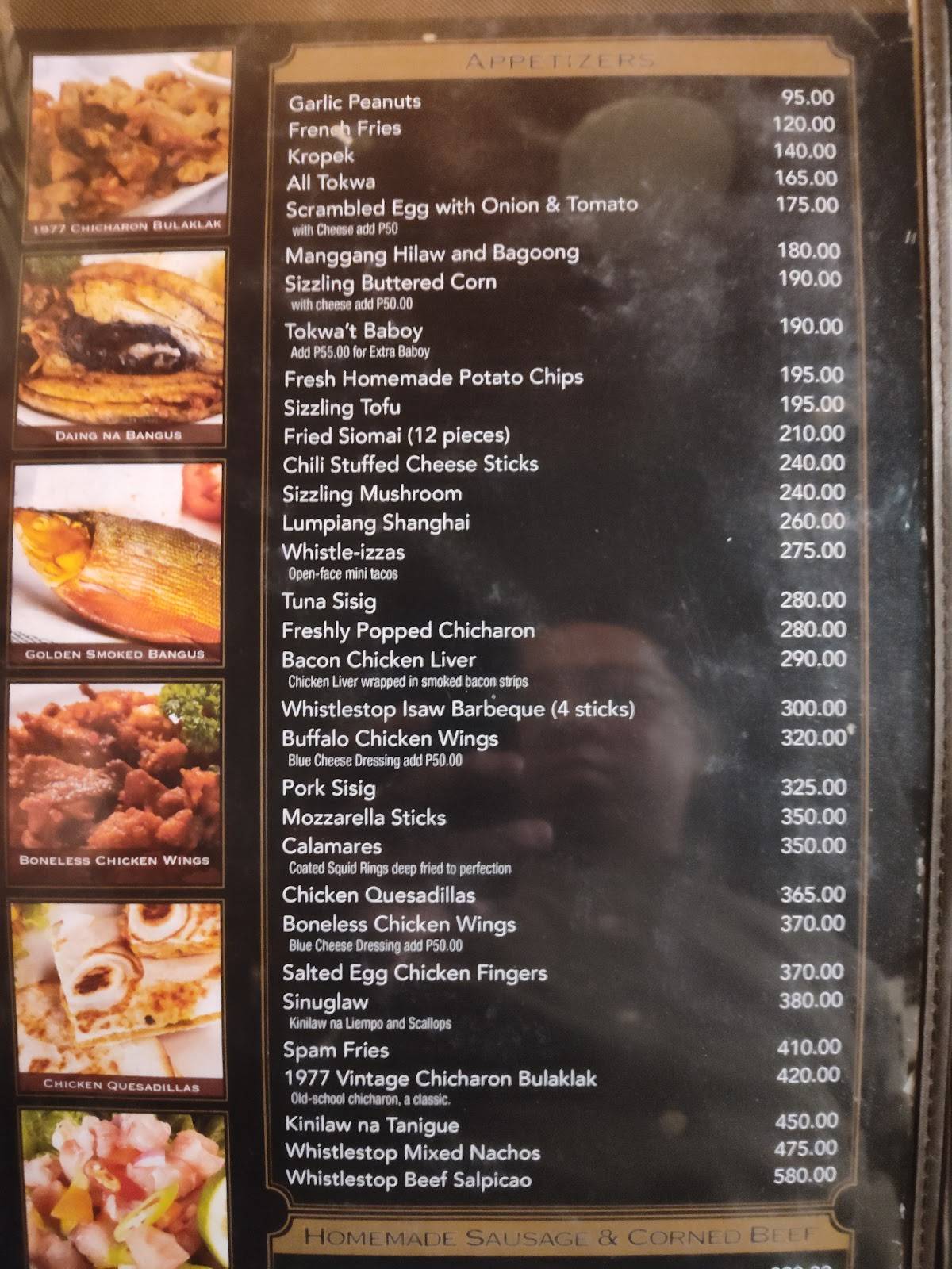 Menu at Whistlestop Valero restaurant, Makati, The Valero Tower