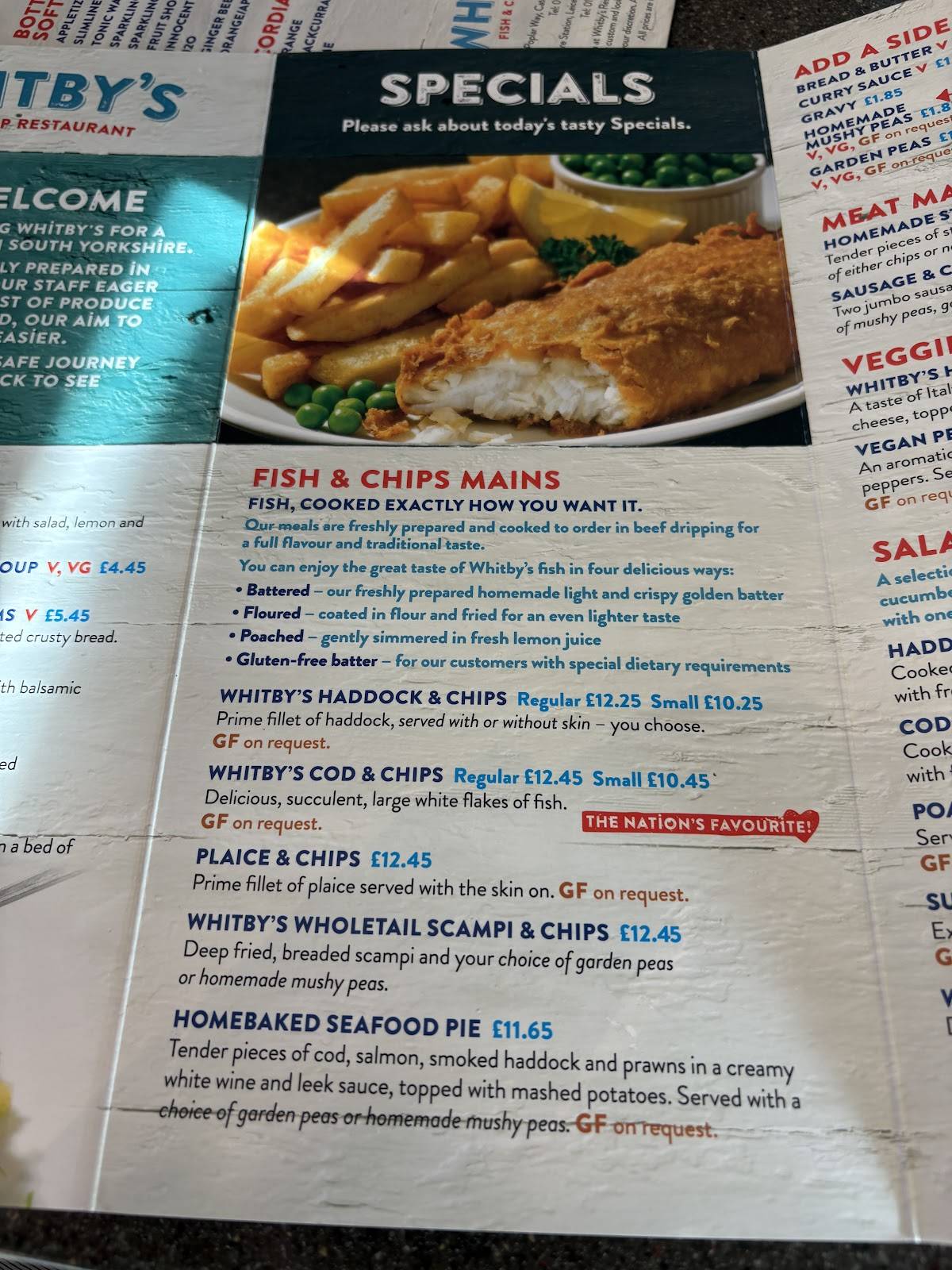Menu at Whitby's Fish & Chip Restaurant, Doncaster