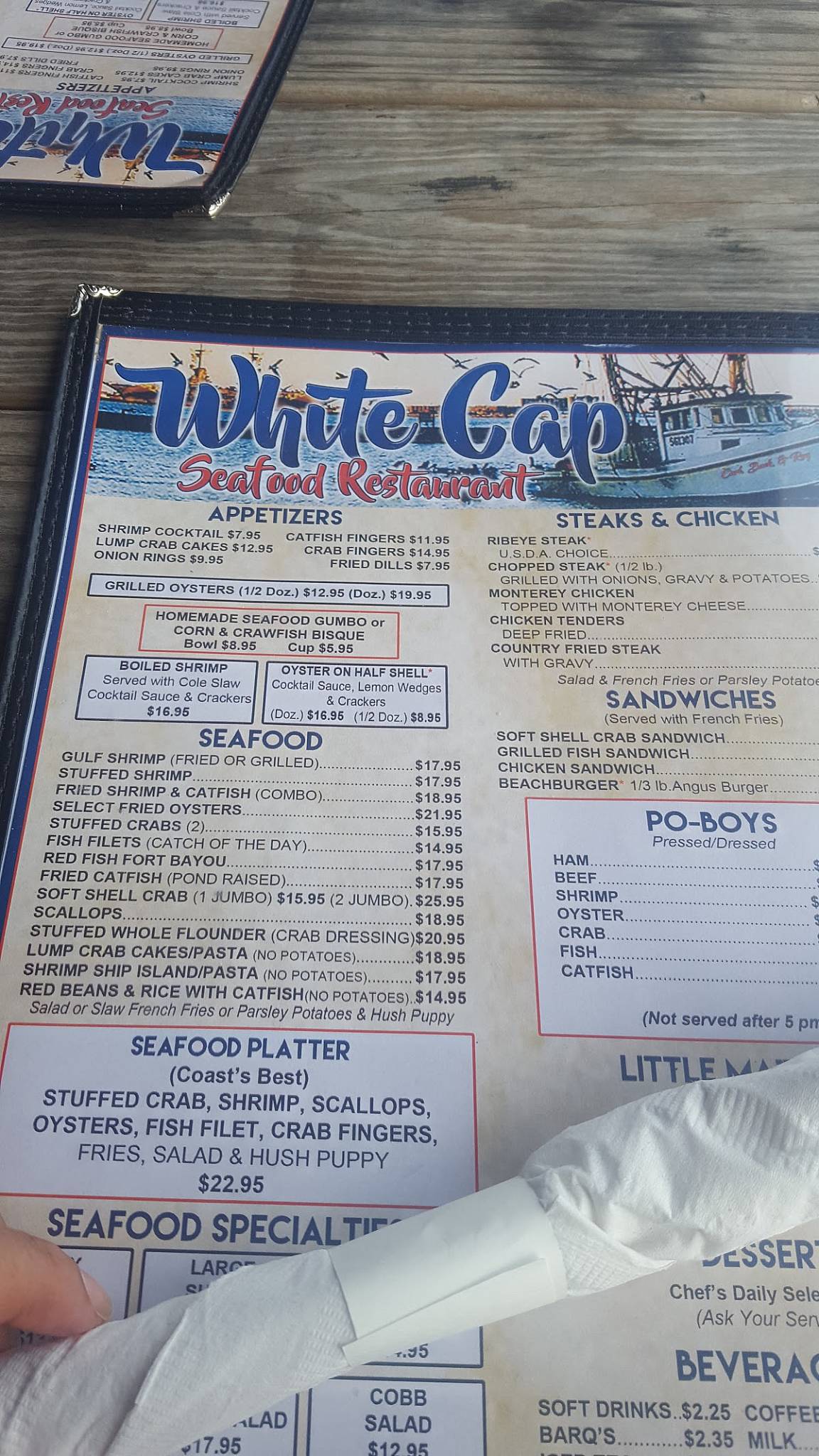 Menu at White Cap Restaurant, Gulfport, 560 Beach Dr