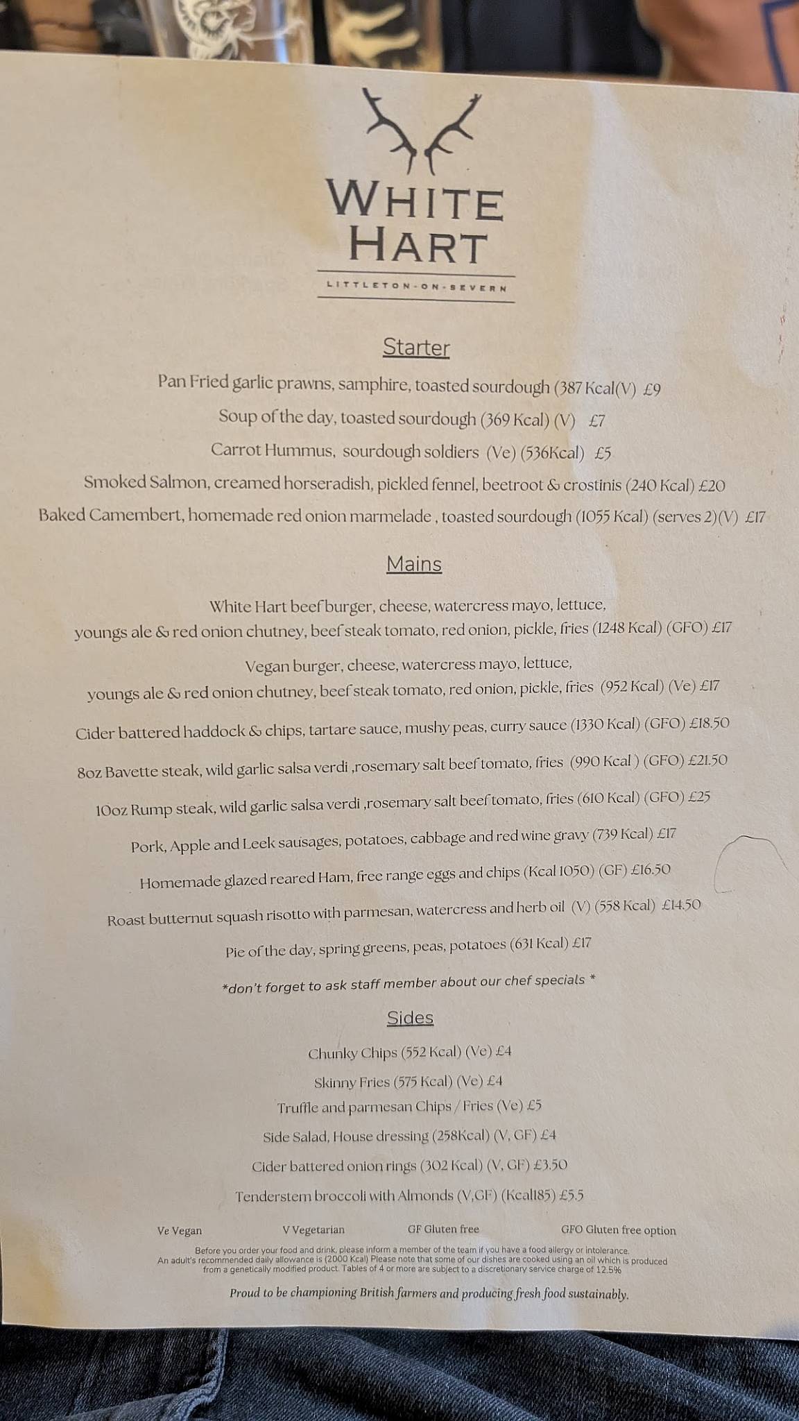 Menu at White Hart pub & bar, Littleton-upon-Severn, The Village