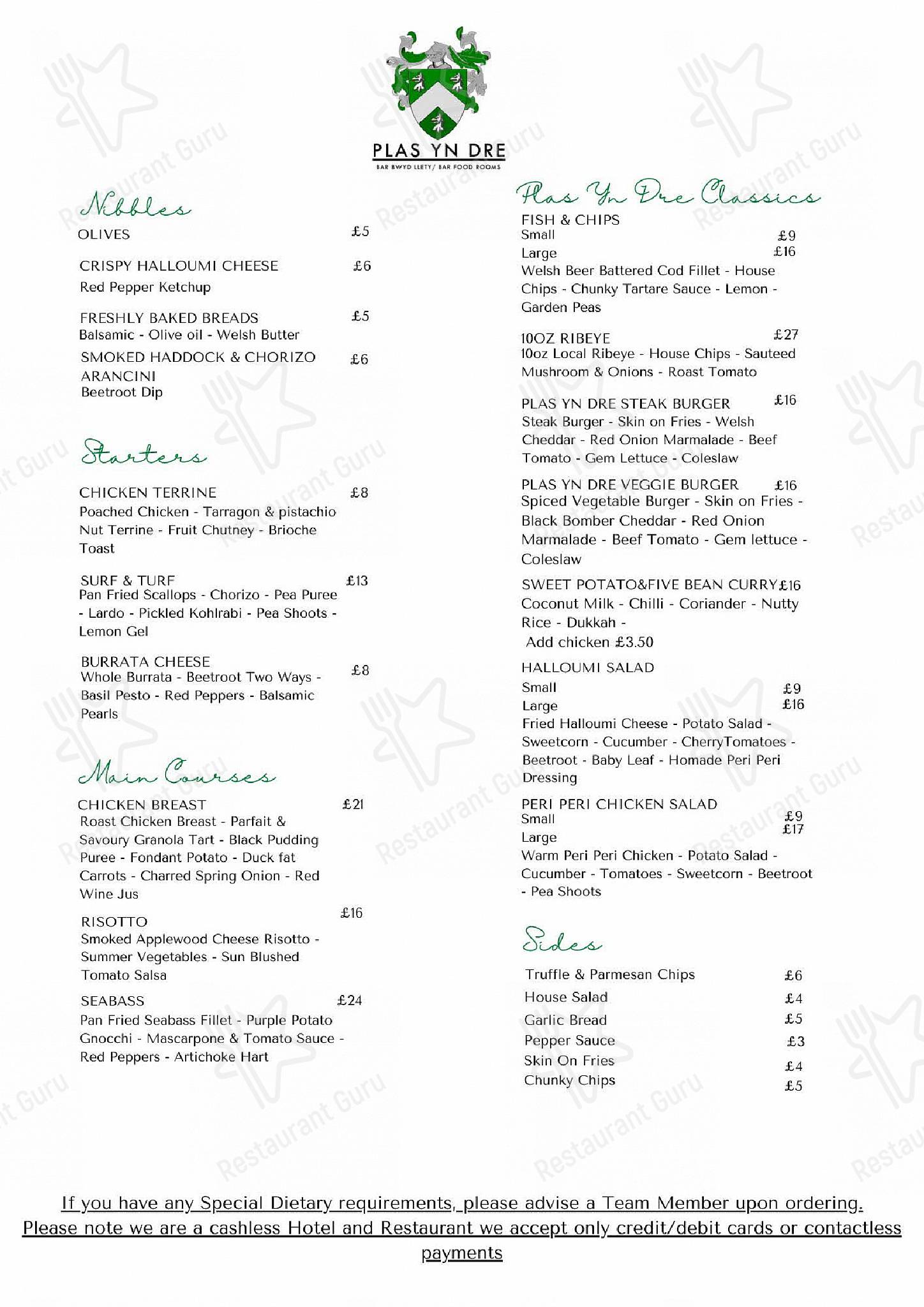 Menu at White Lion Royal Hotel pub & bar, Bala