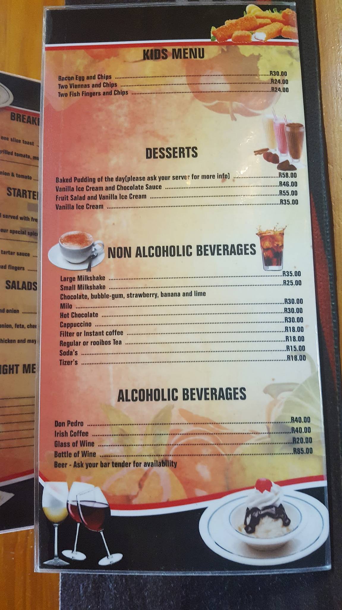 Menu at Wia Kyla Family Restaurant And Accommodation, South Africa