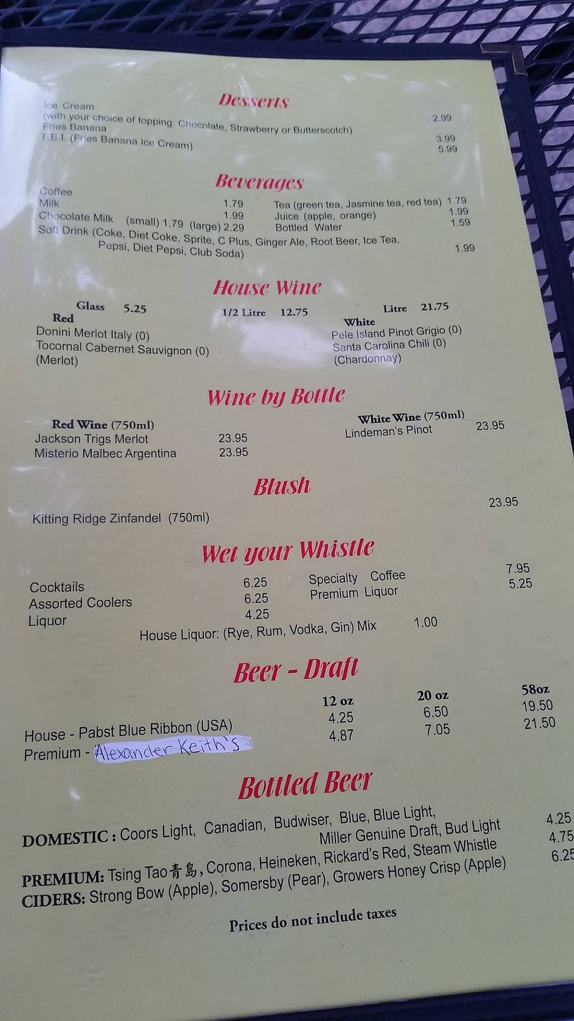 Menu at Wiarton Inn Restaurant & Bar, Wiarton