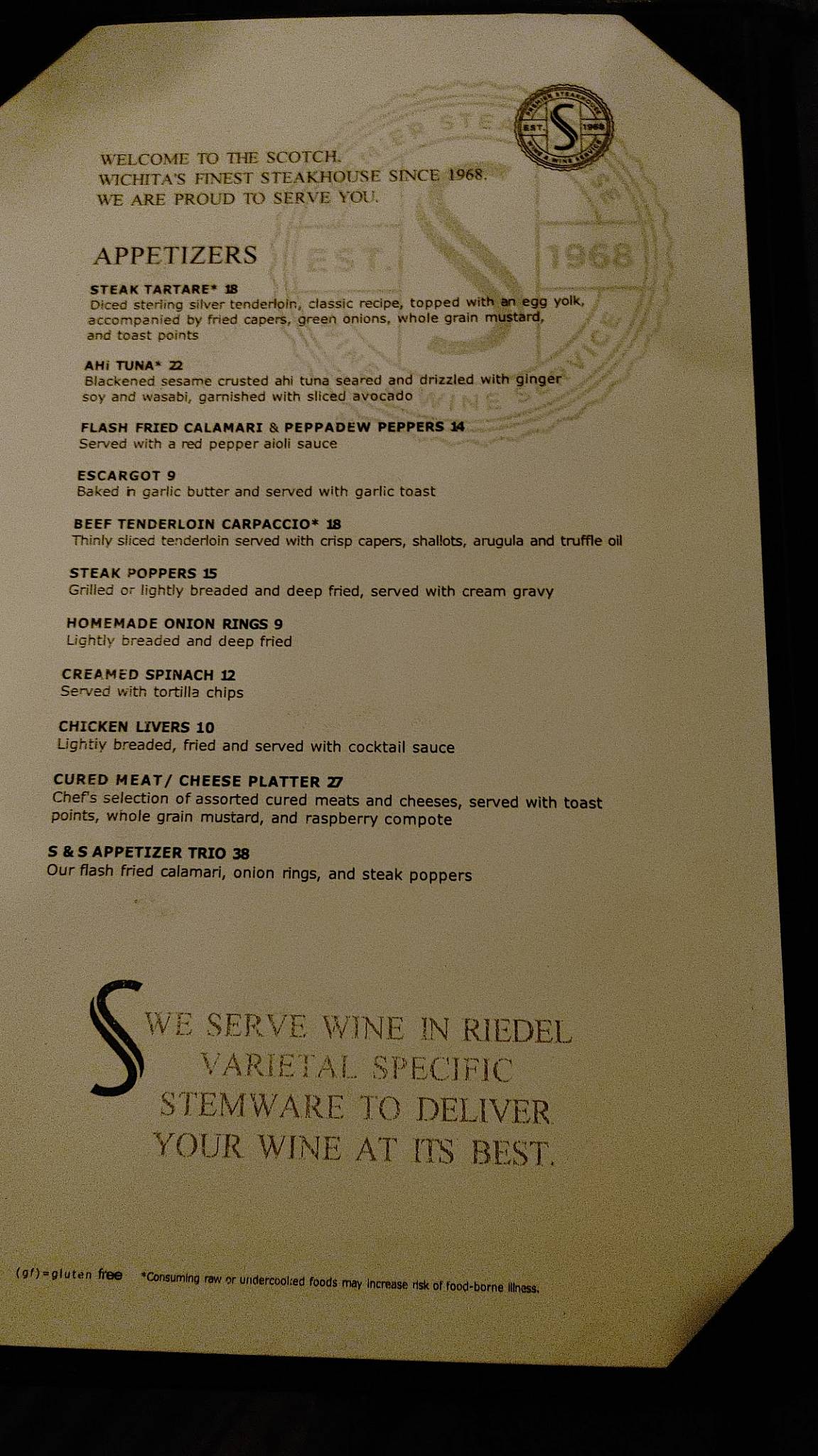 Menu at Scotch & Sirloin pub & bar, Wichita