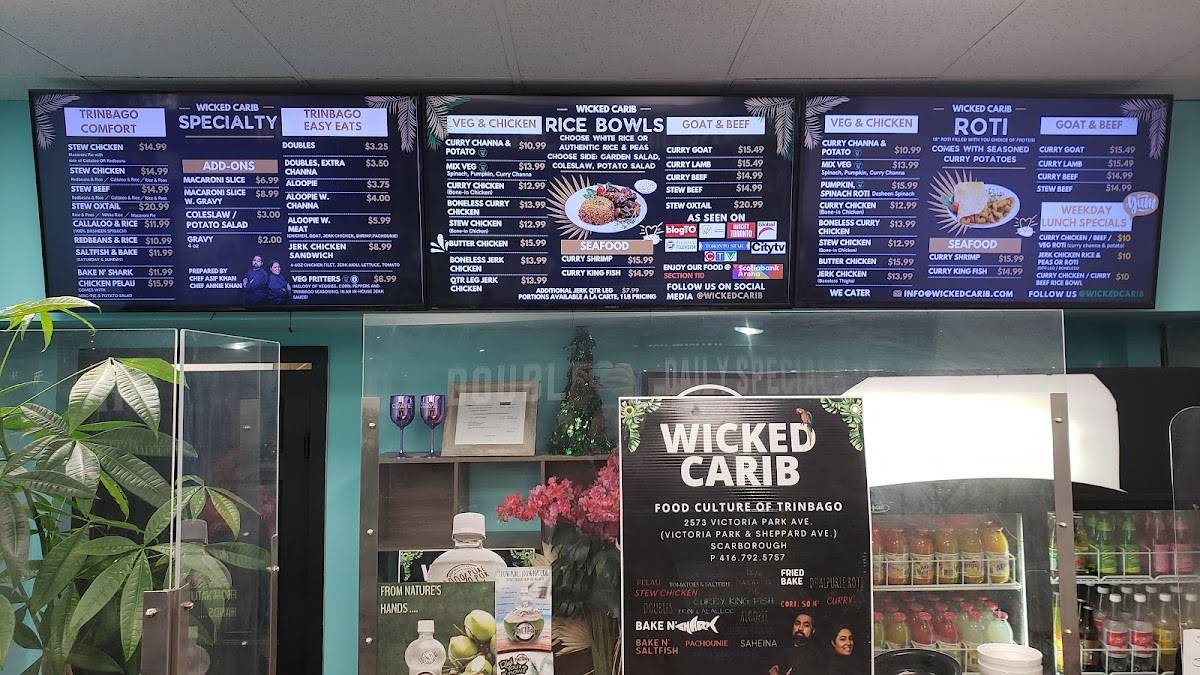 Menu at Wicked Carib, Caribbean Food Culture restaurant, Toronto